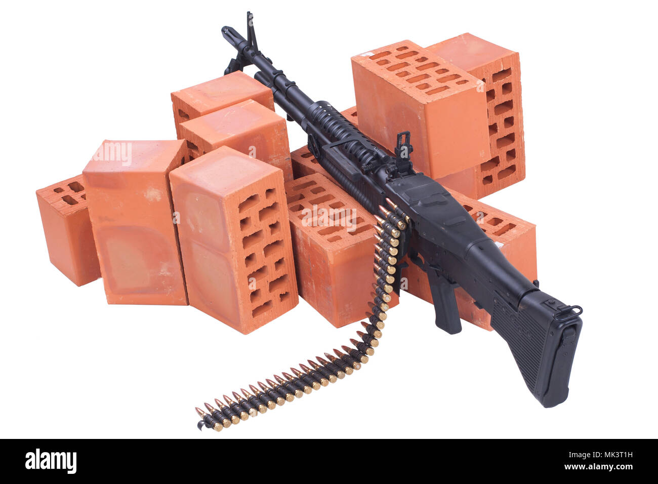 US Army M60 machine gun with amminition tape on position isolated on ...