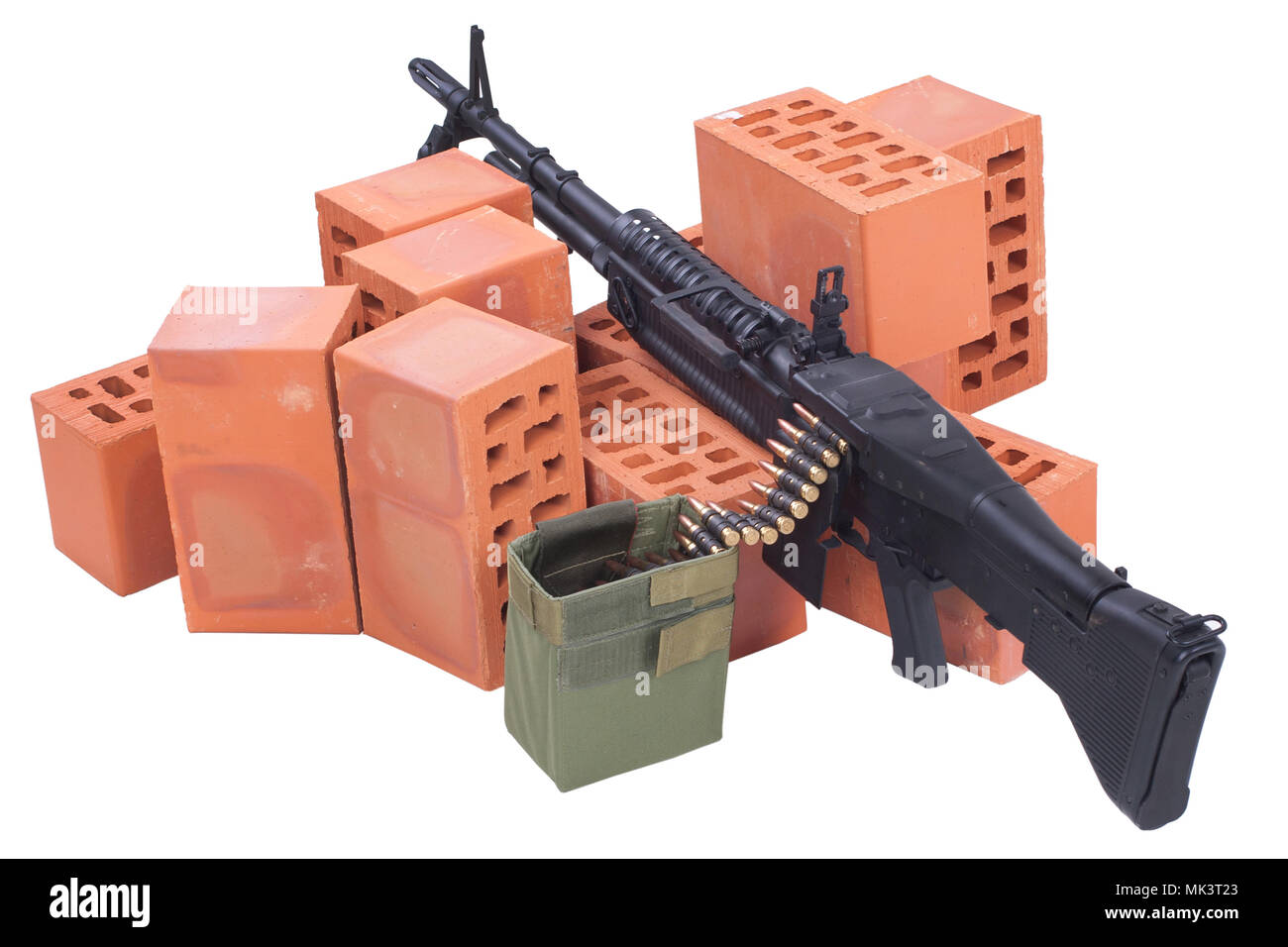 US Army M60 machine gun with amminition tape on position isolated on ...