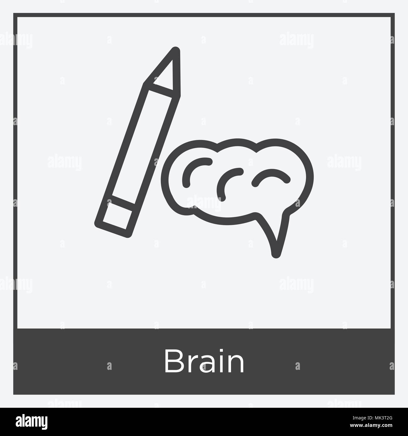 Brain icon isolated on white background with gray frame, sign and ...