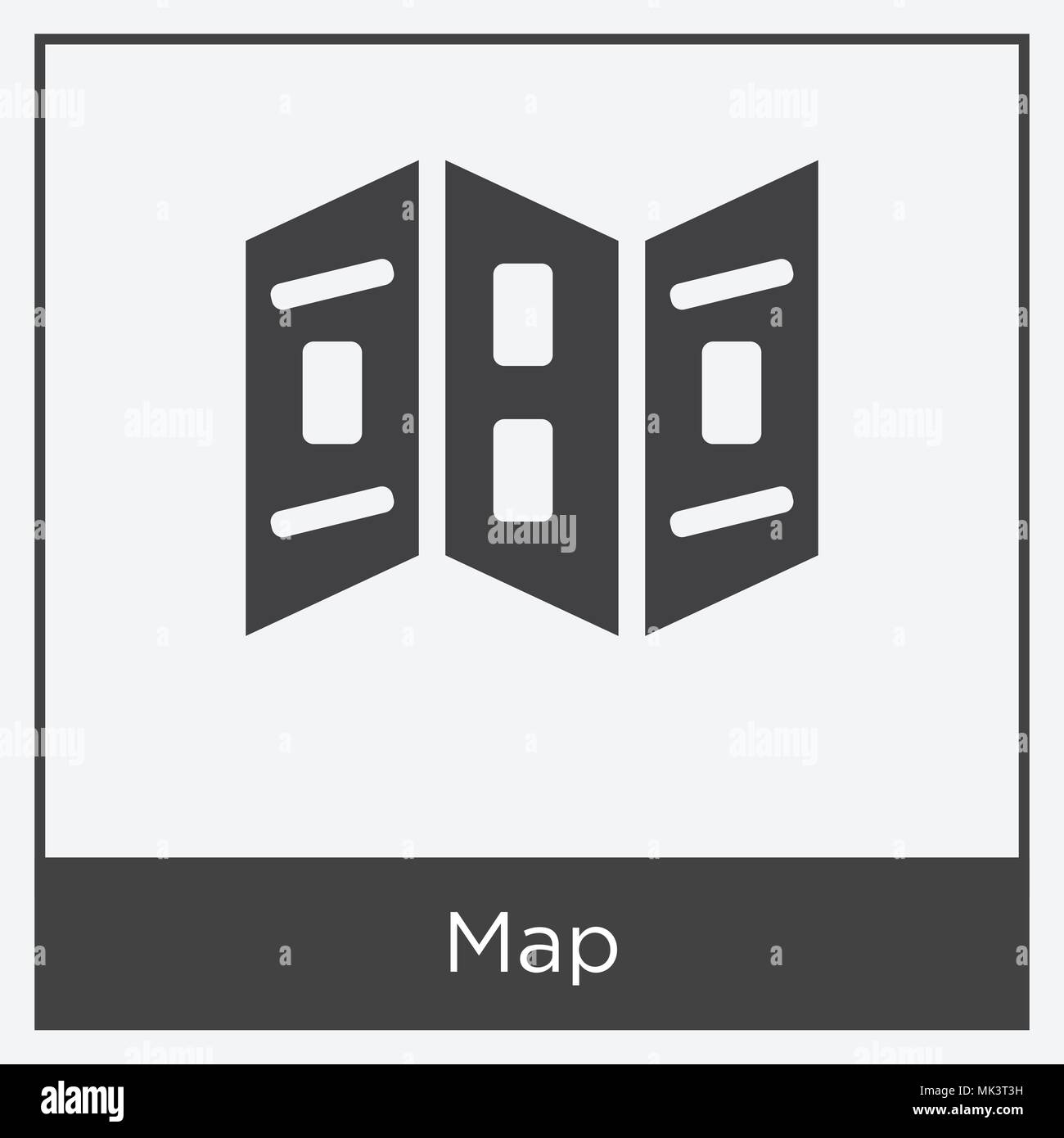 Map icon isolated on white background with gray frame, sign and symbol ...