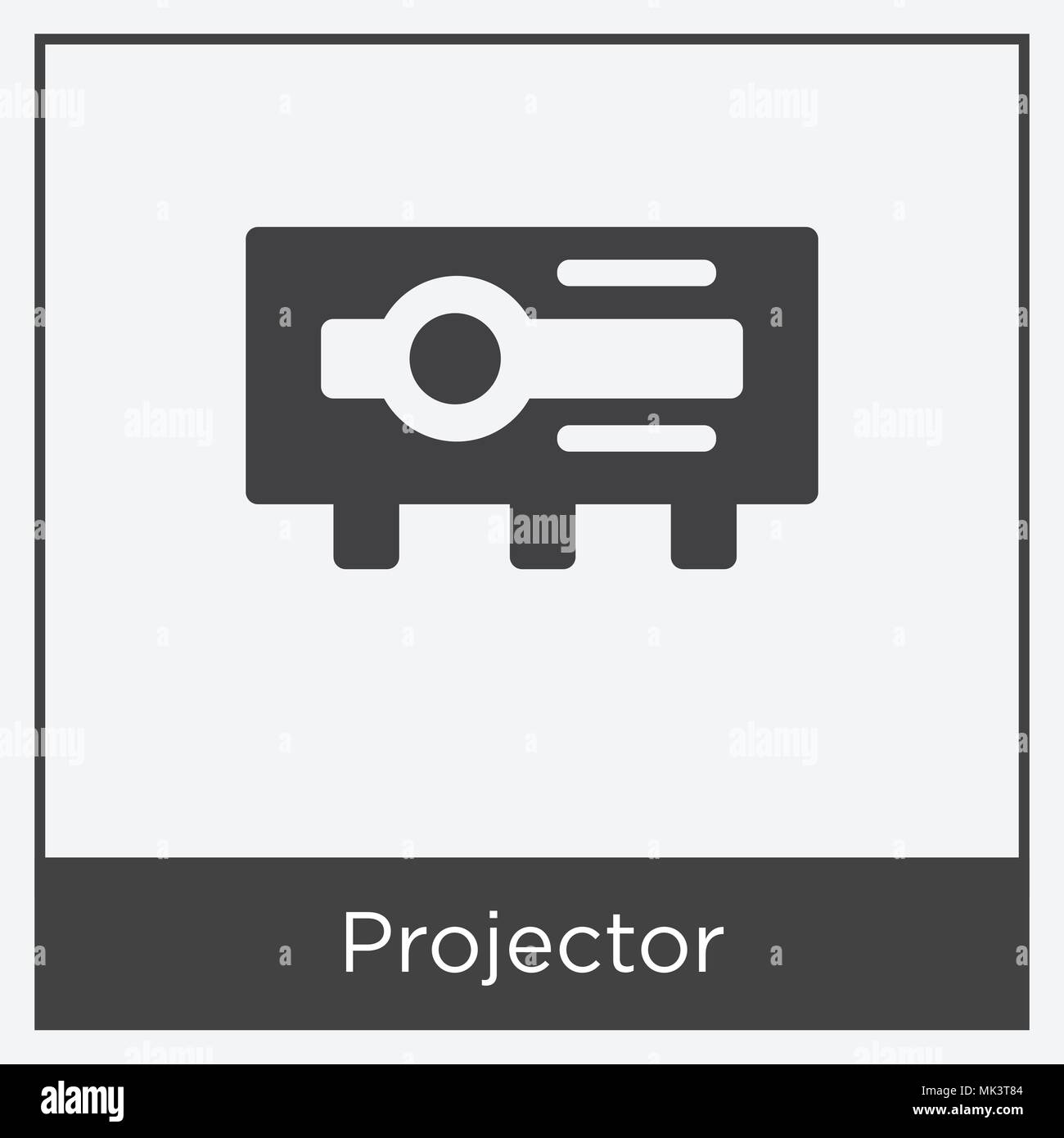Projector icon isolated on white background with gray frame, sign and ...