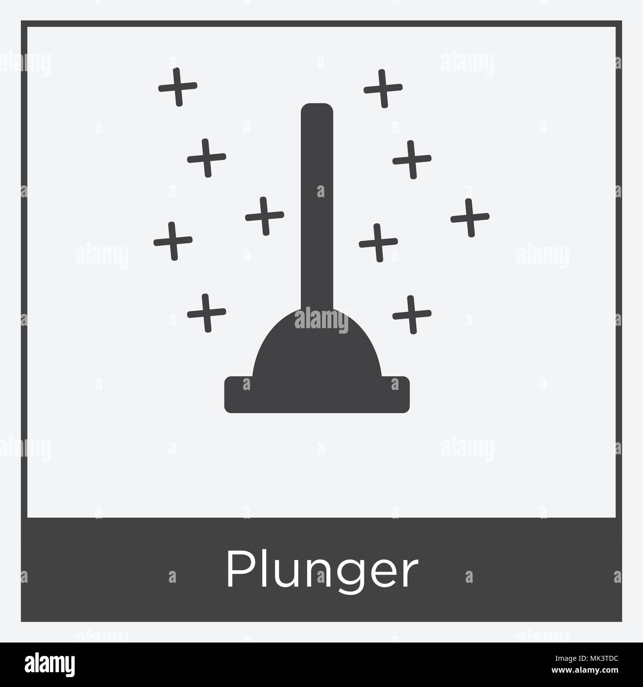 Plunger icon isolated on white background with gray frame, sign and ...