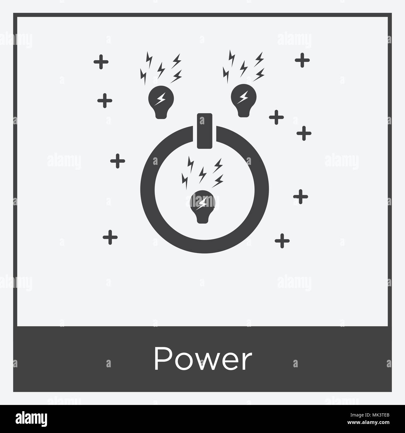 Power icon isolated on white background with gray frame, sign and ...