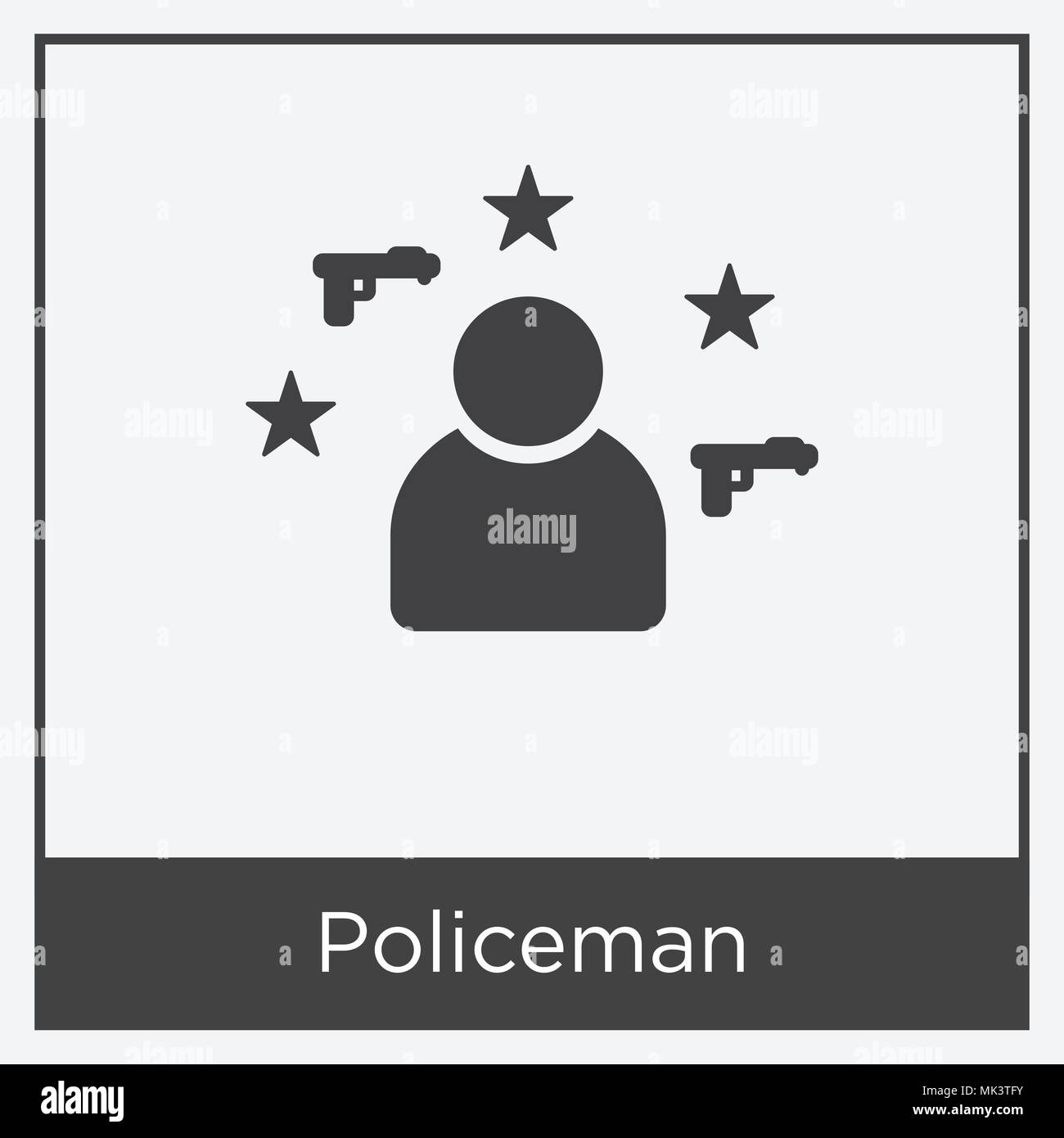 Policeman icon isolated on white background with gray frame, sign and ...