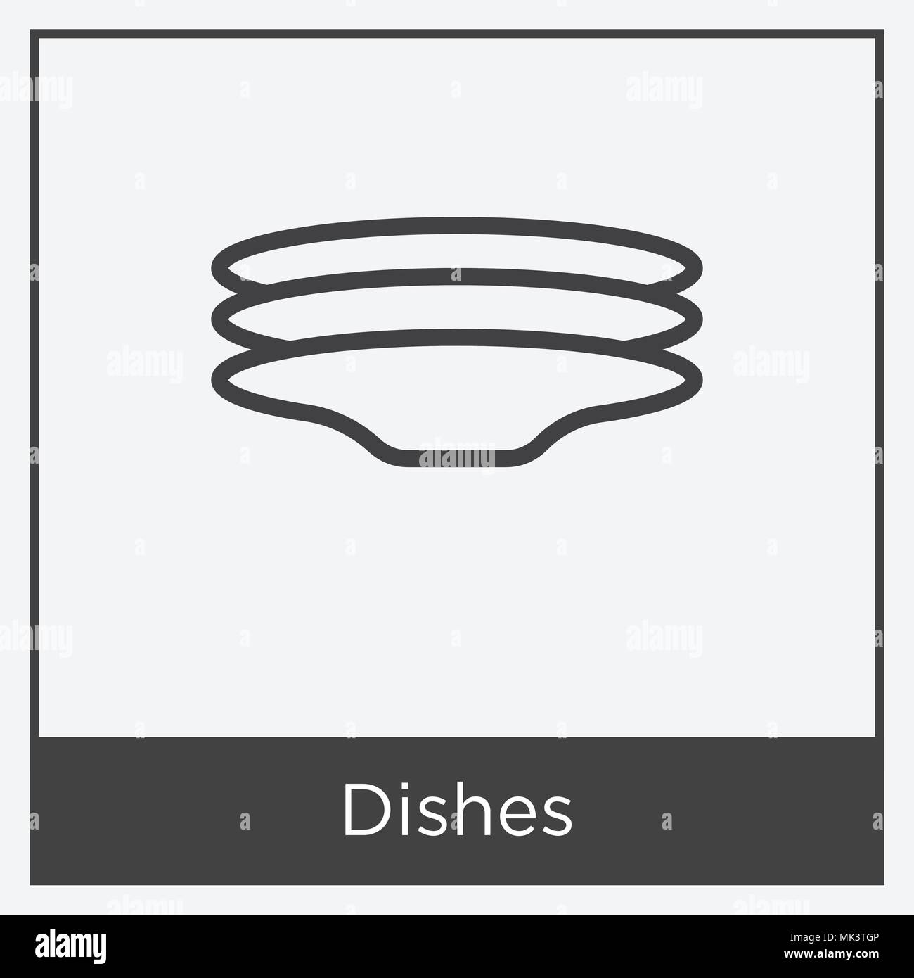 Dishes icon isolated on white background with gray frame, sign and ...