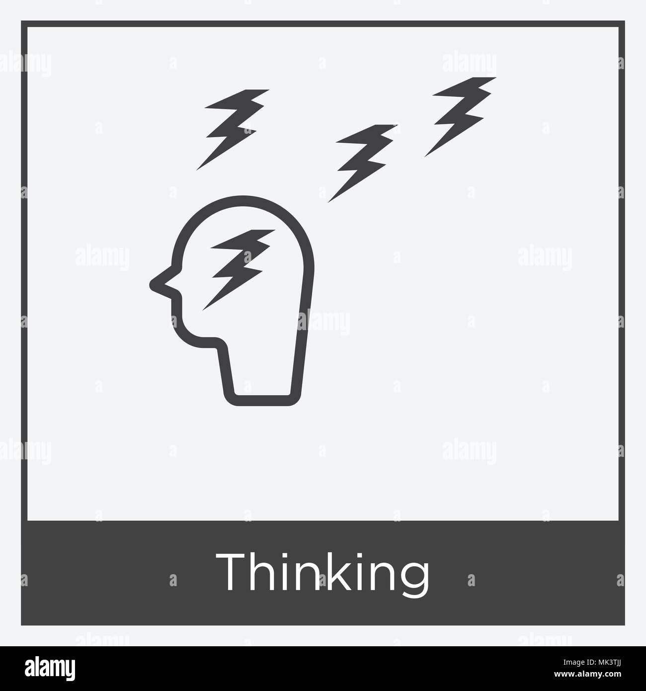 Thinking icon isolated on white background with gray frame, sign and ...