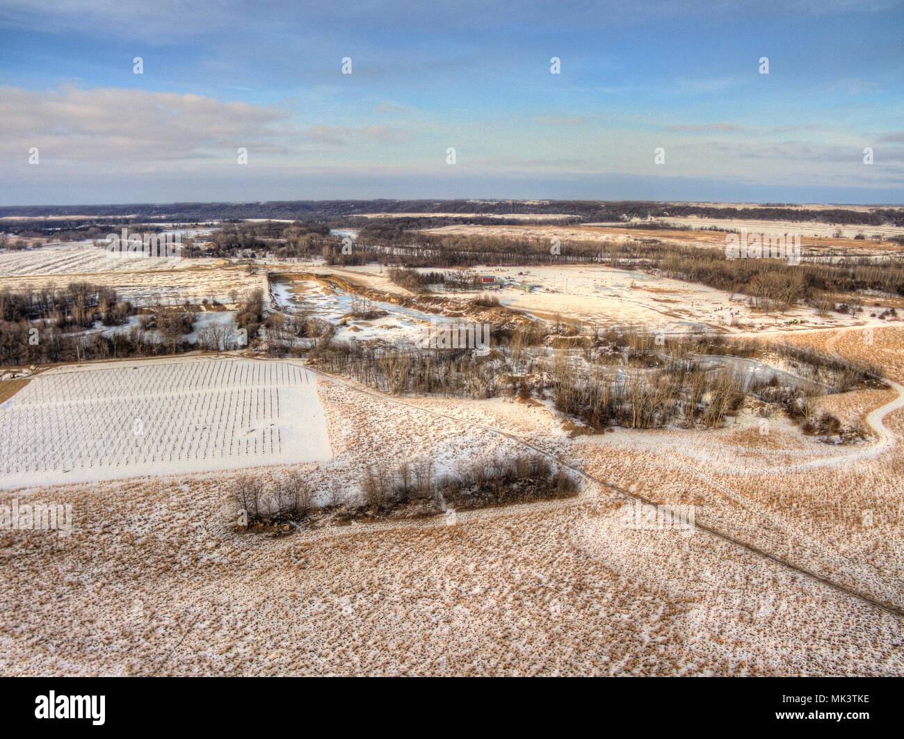 Rural Farmland during Winter in Minnesota seen from above by Drone ...