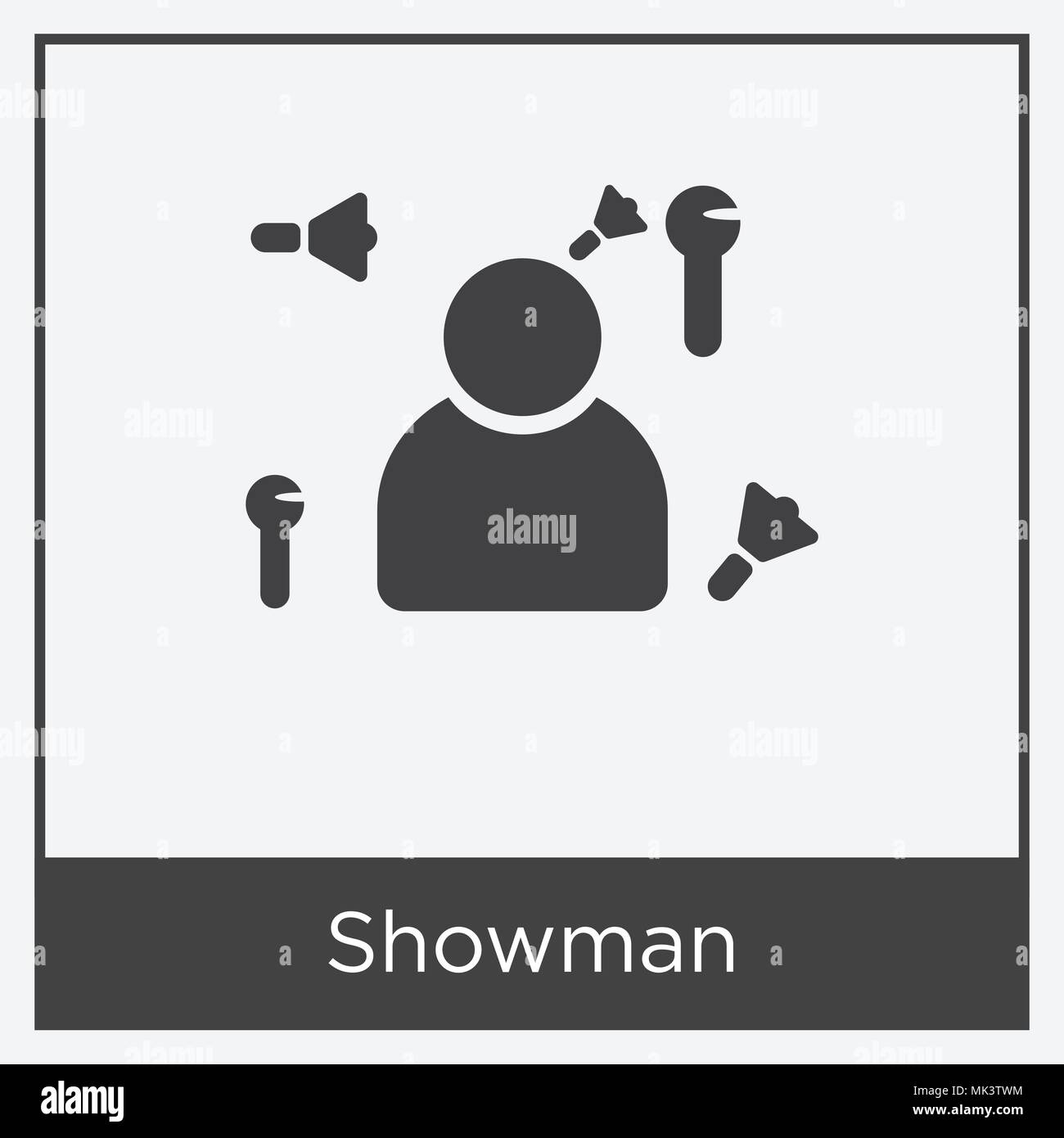 Showman icon isolated on white background with gray frame, sign and ...