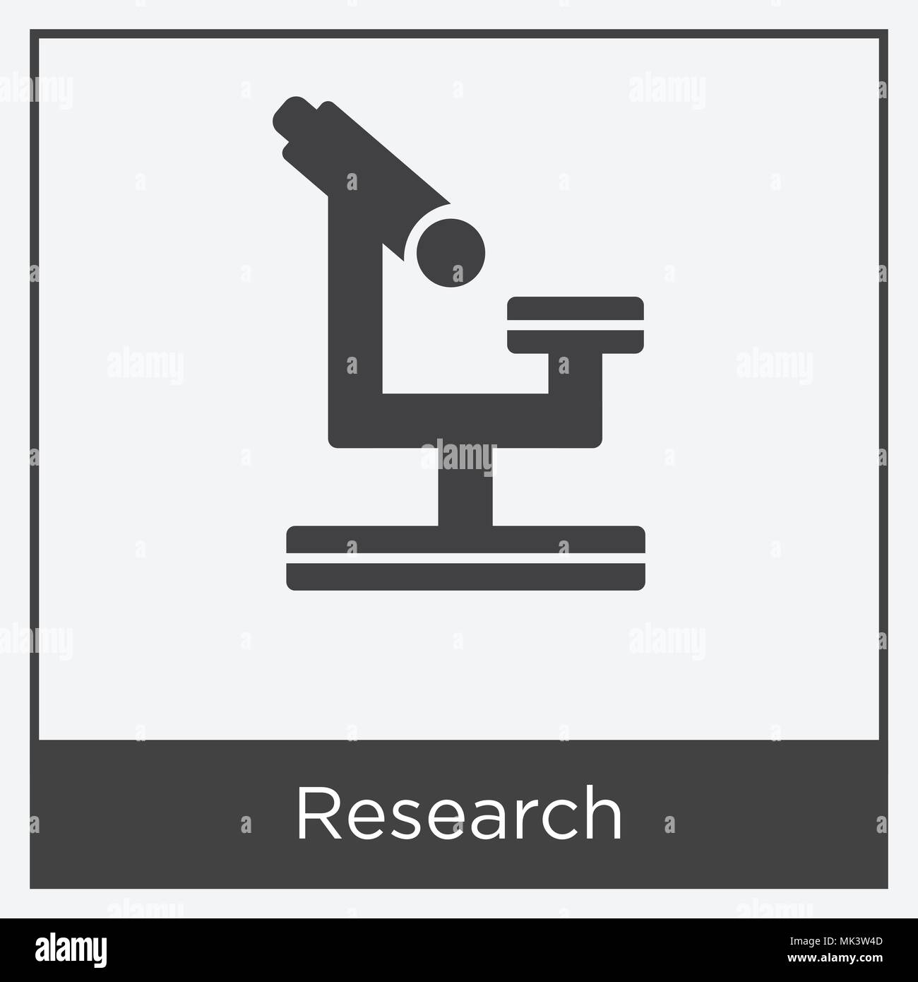 Research icon isolated on white background with gray frame, sign and ...