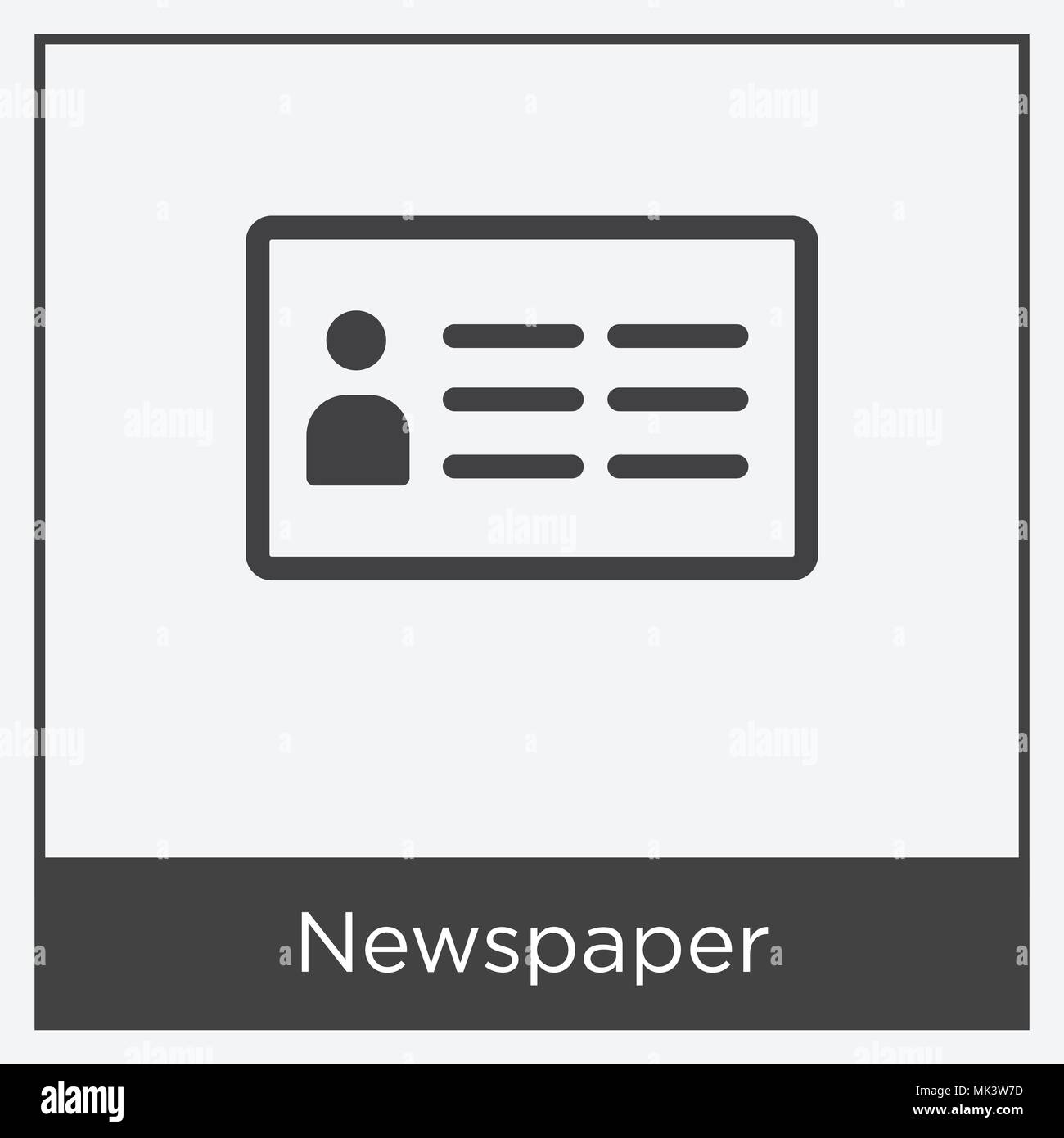 Newspaper icon isolated on white background with gray frame, sign and ...