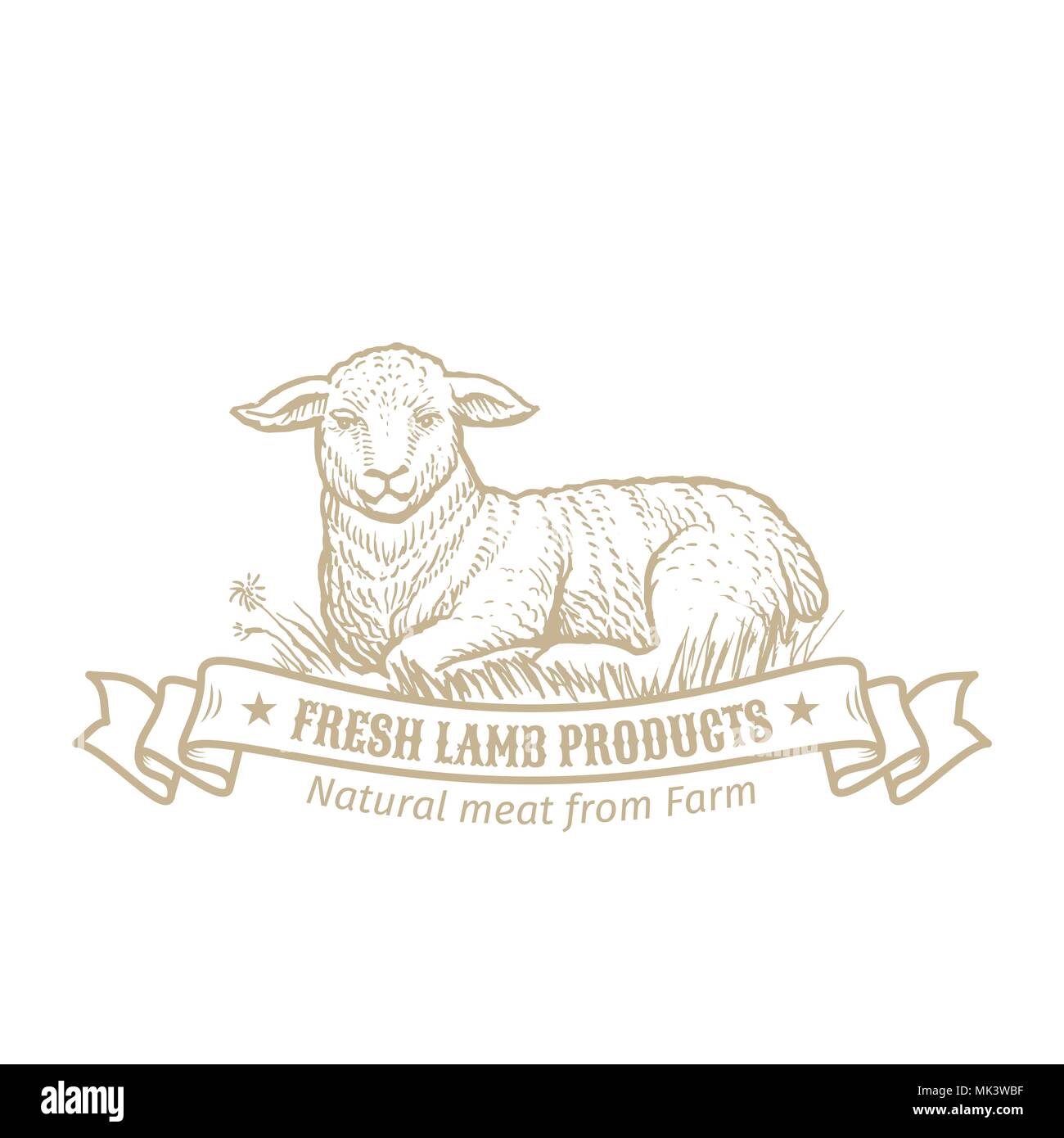 Isolated vintage golden and royal emblem of farm animal. Fresh and ...