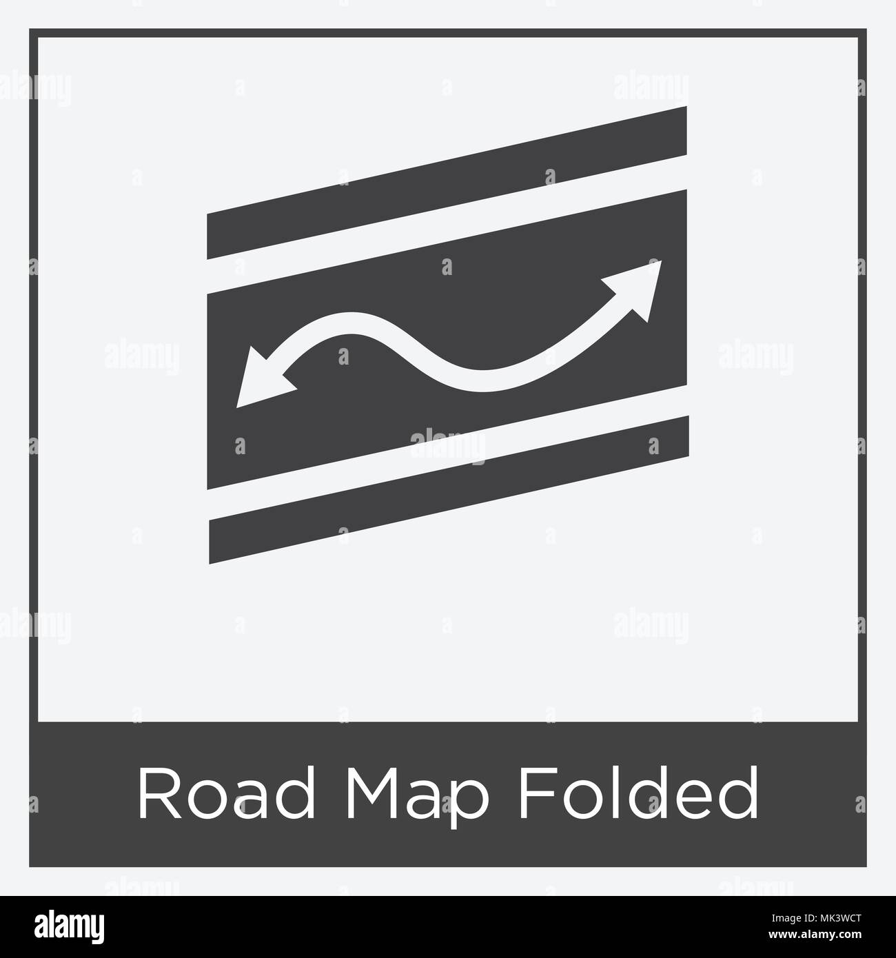 Road Map Folded icon isolated on white background with gray frame, sign ...
