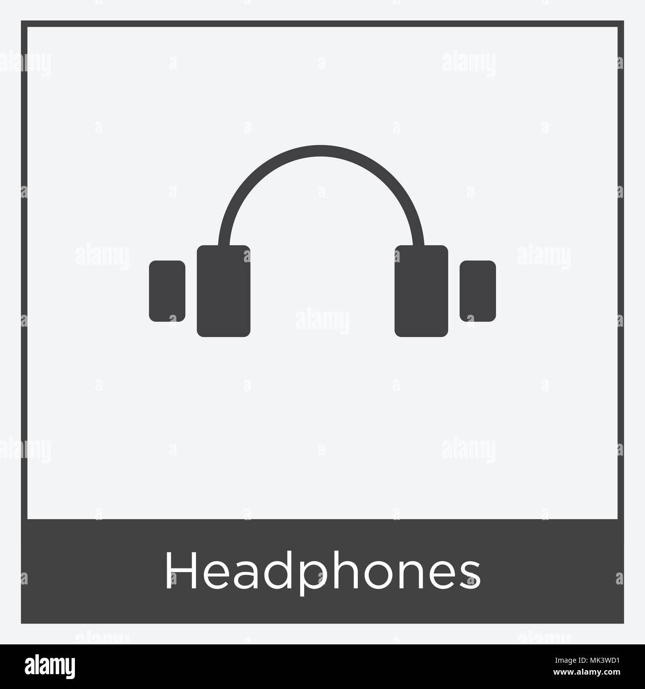 Headphones icon isolated on white background with gray frame, sign and ...