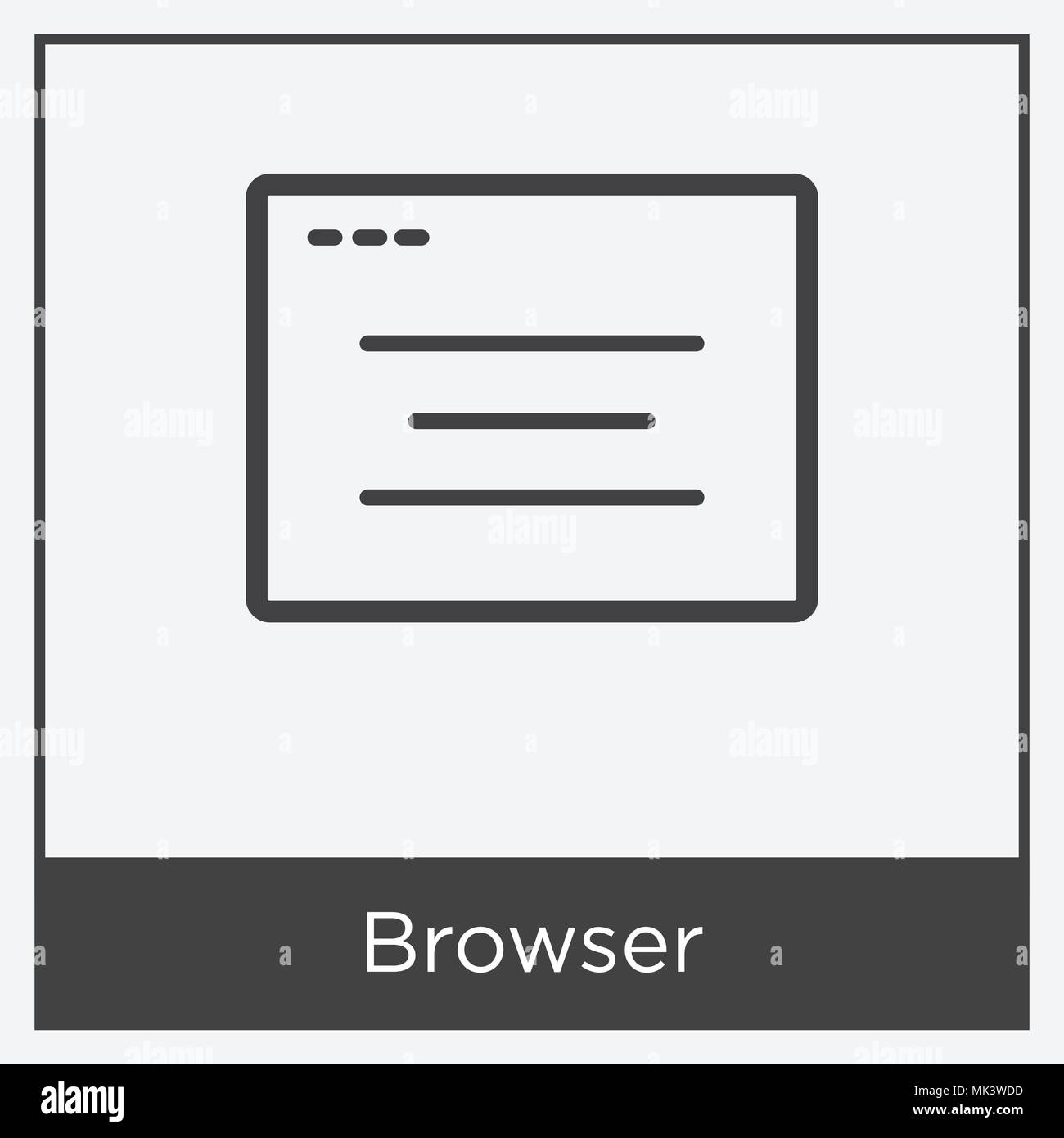 Browser icon isolated on white background with gray frame, sign and ...
