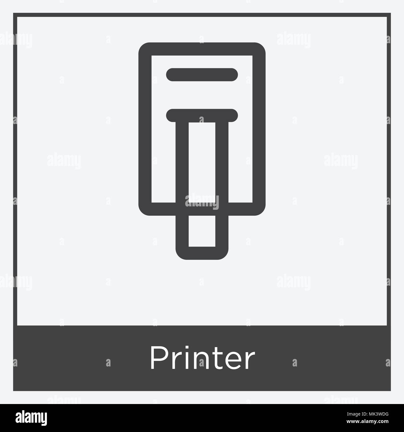 Printer icon isolated on white background with gray frame, sign and ...