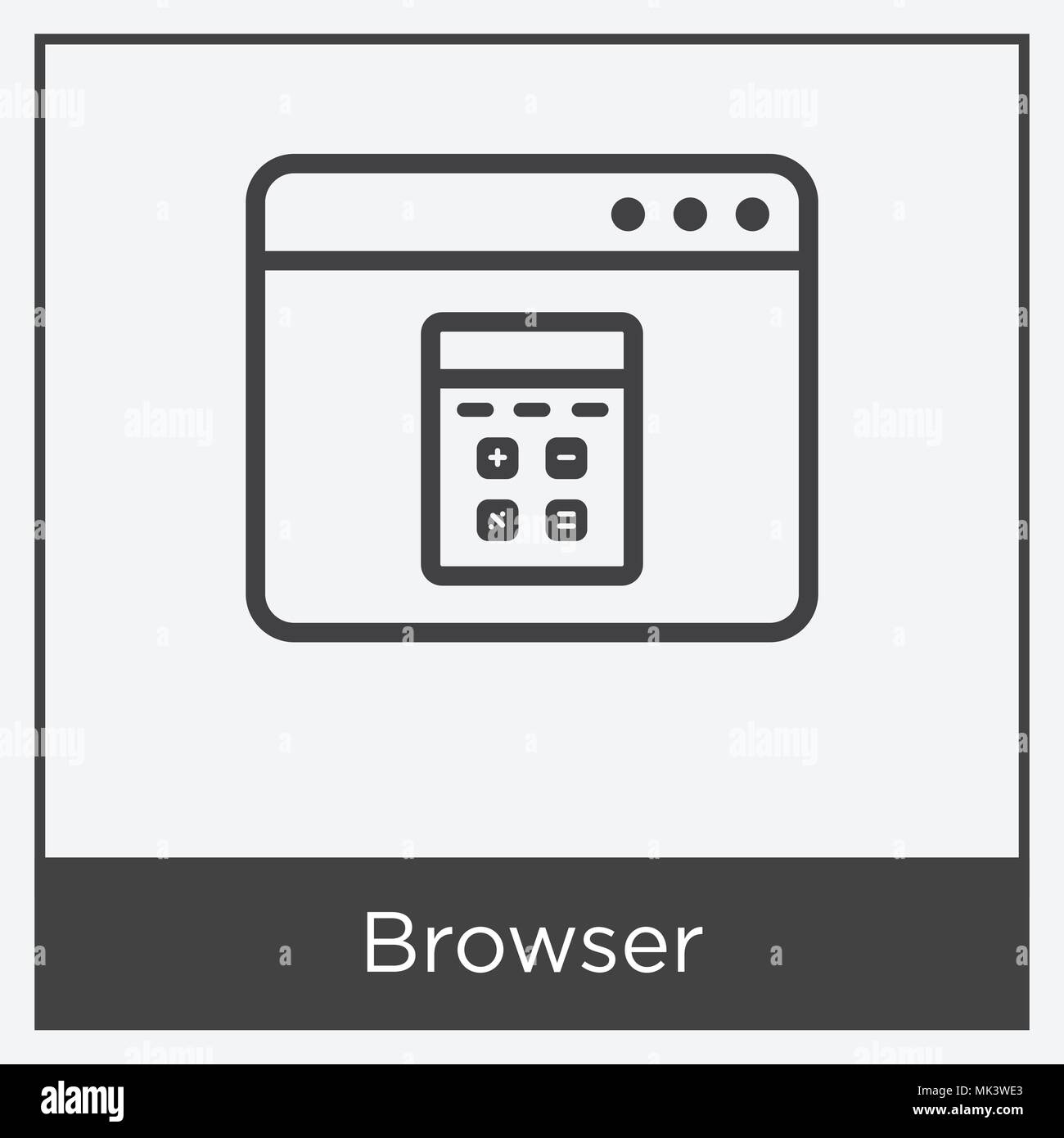 Browser icon isolated on white background with gray frame, sign and ...