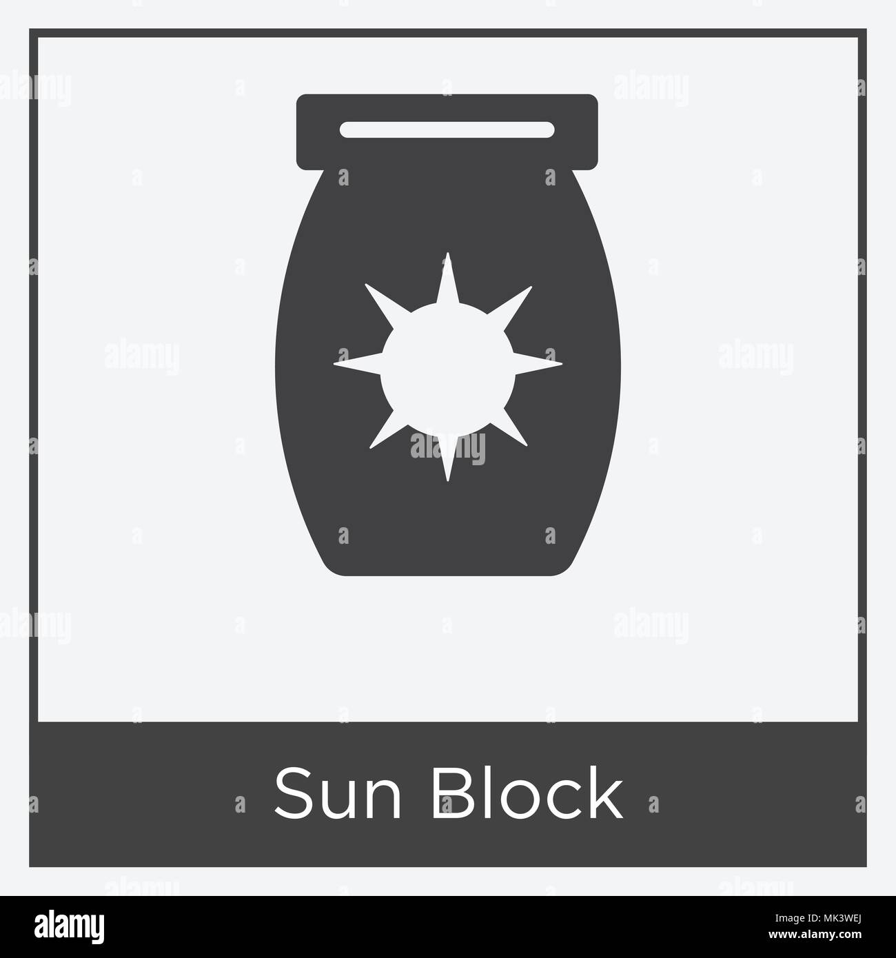 Sun Block icon isolated on white background with gray frame, sign and ...