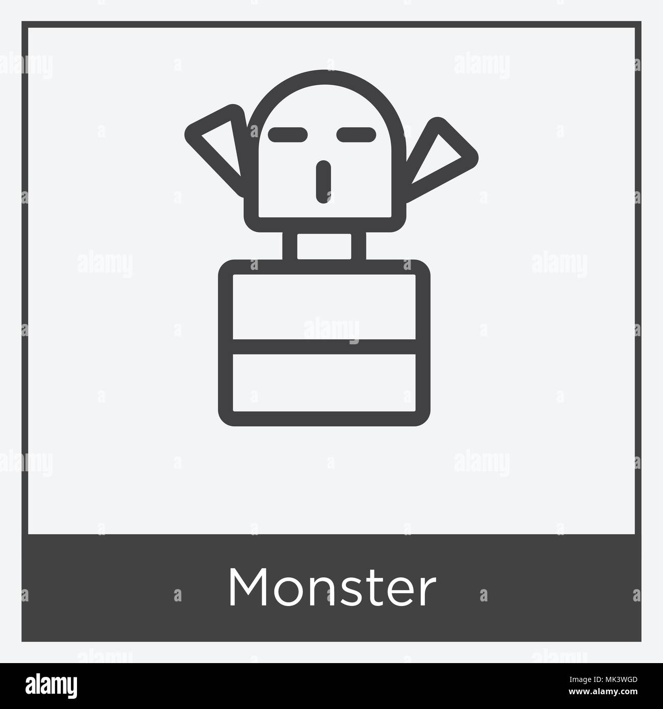 Monster icon isolated on white background with gray frame, sign and ...