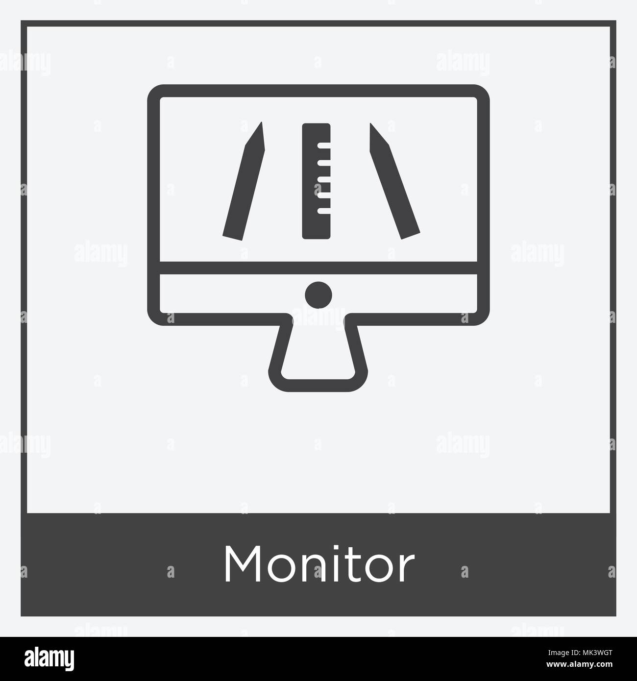 Monitor icon isolated on white background with gray frame, sign and ...