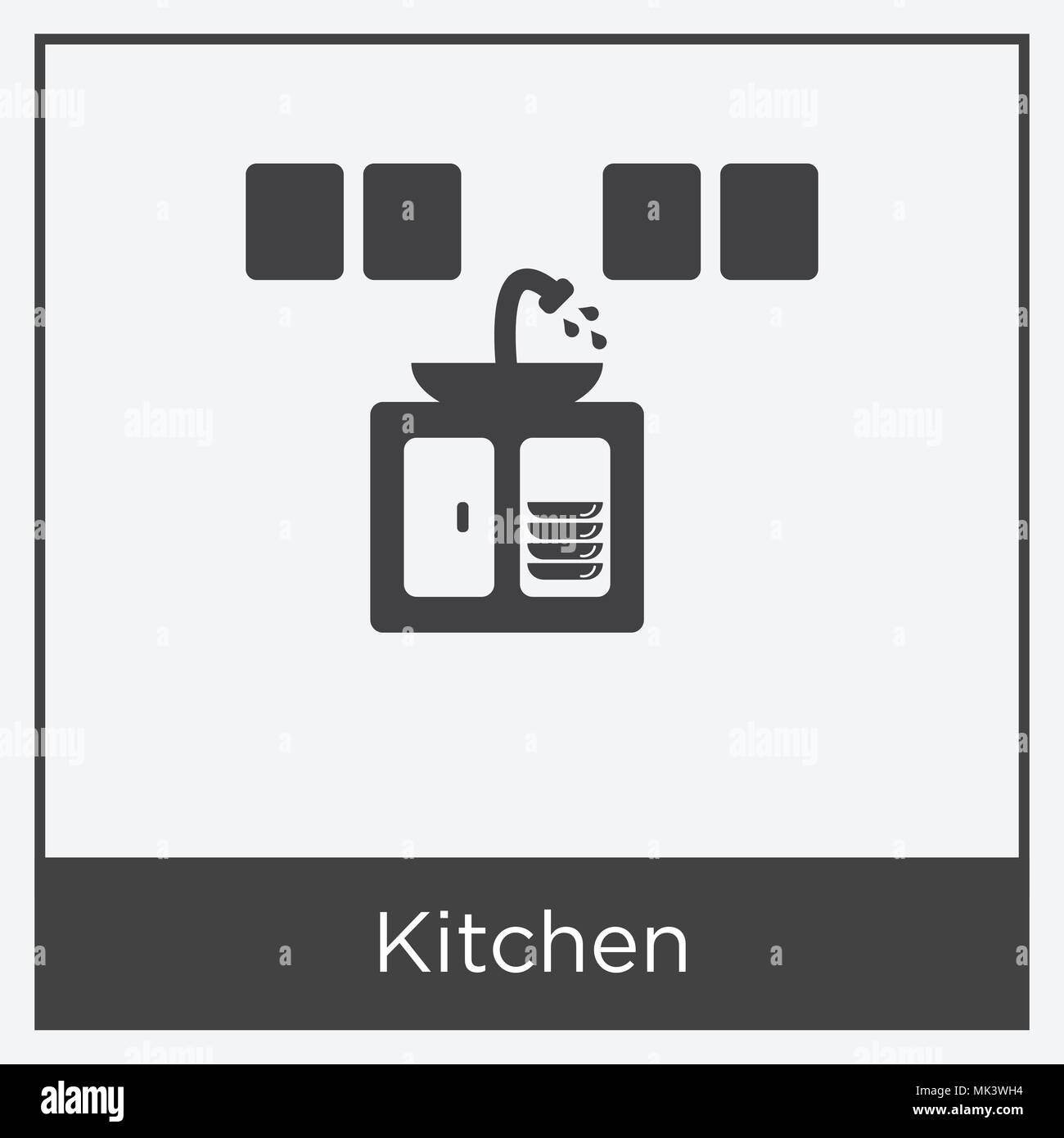 Kitchen icon isolated on white background with gray frame, sign and ...