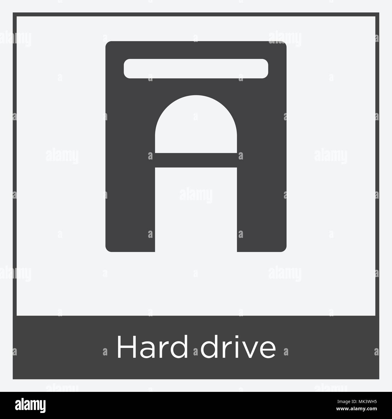 Hard drive icon isolated on white background with gray frame, sign and ...