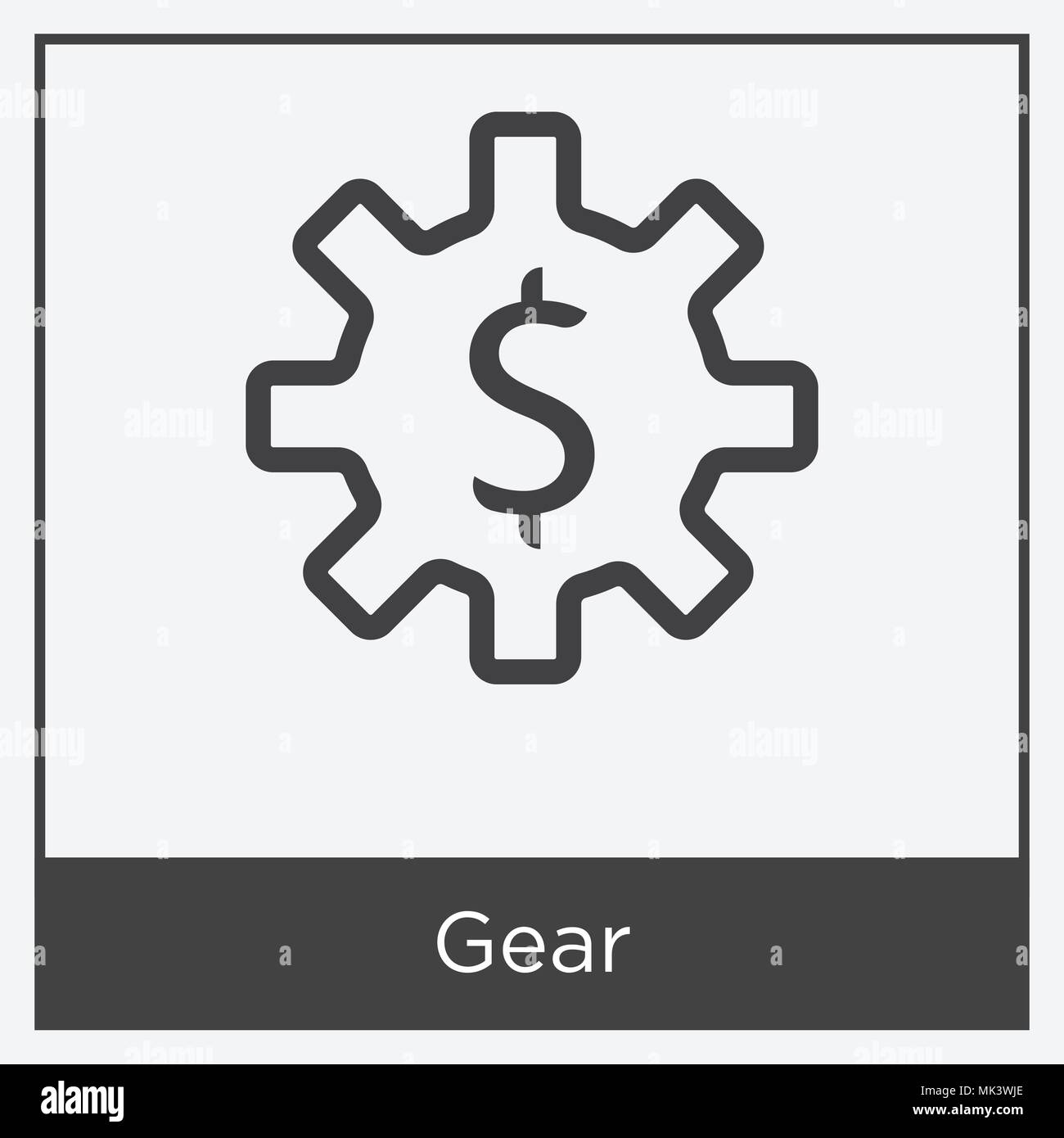 Gear icon isolated on white background with gray frame, sign and symbol ...