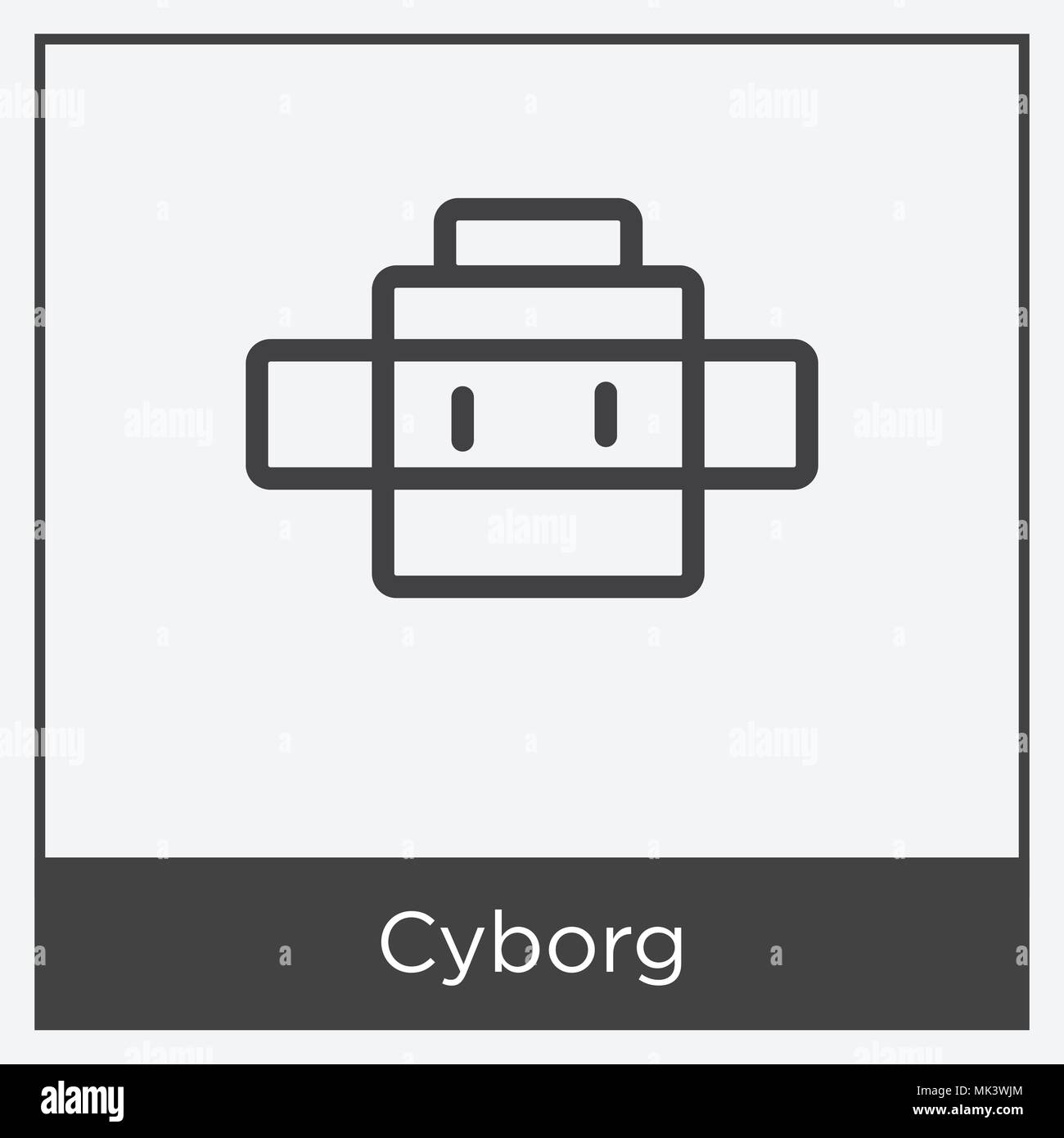 Cyborg icon isolated on white background with gray frame, sign and ...