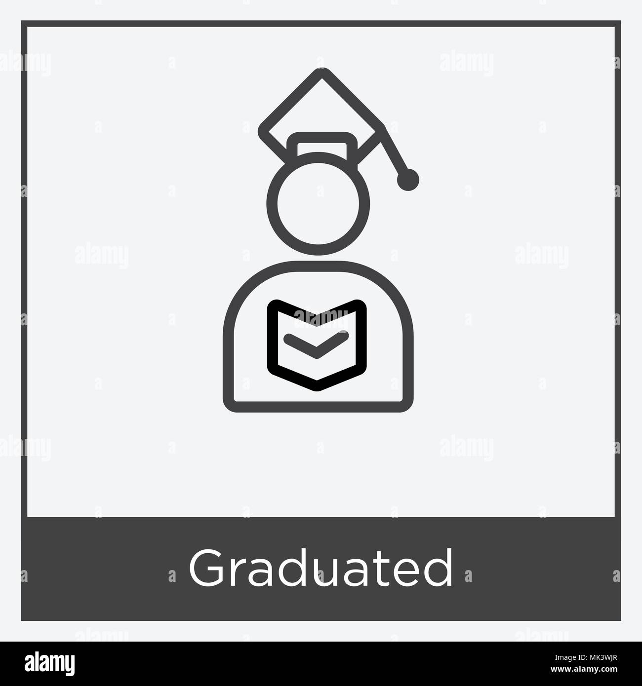 Graduated icon isolated on white background with gray frame, sign and ...