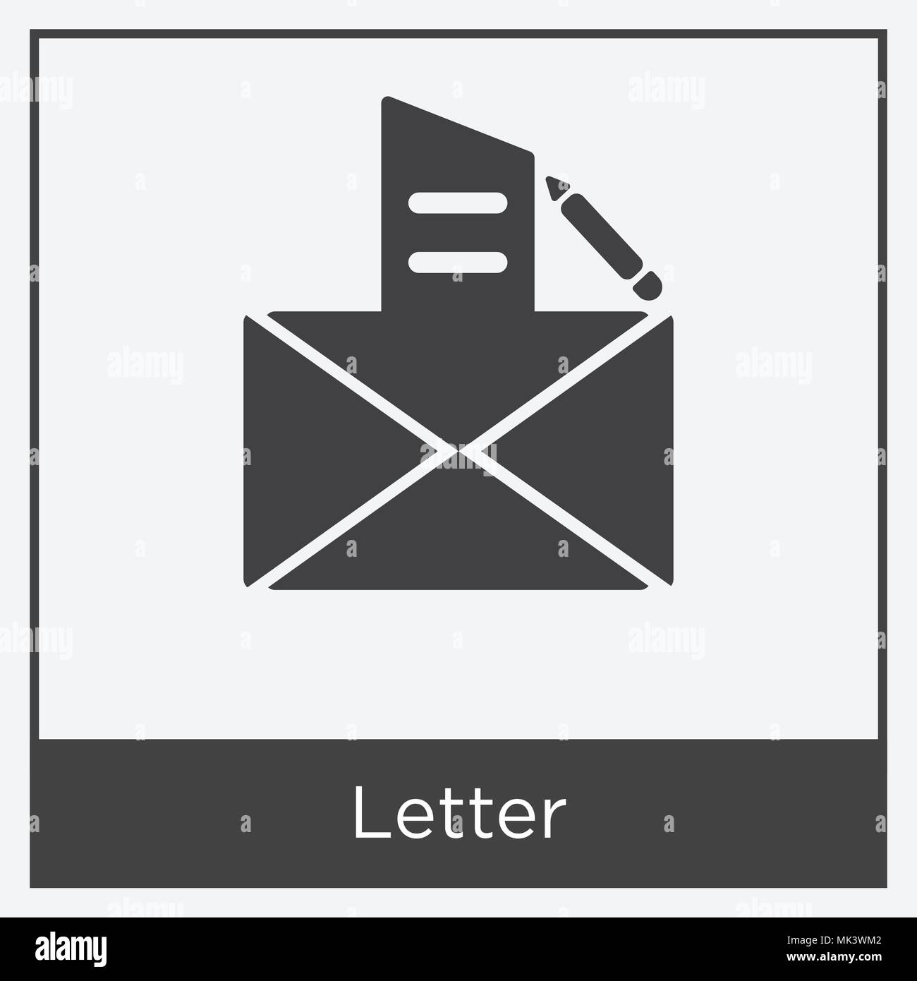 Letter icon isolated on white background with gray frame, sign and ...