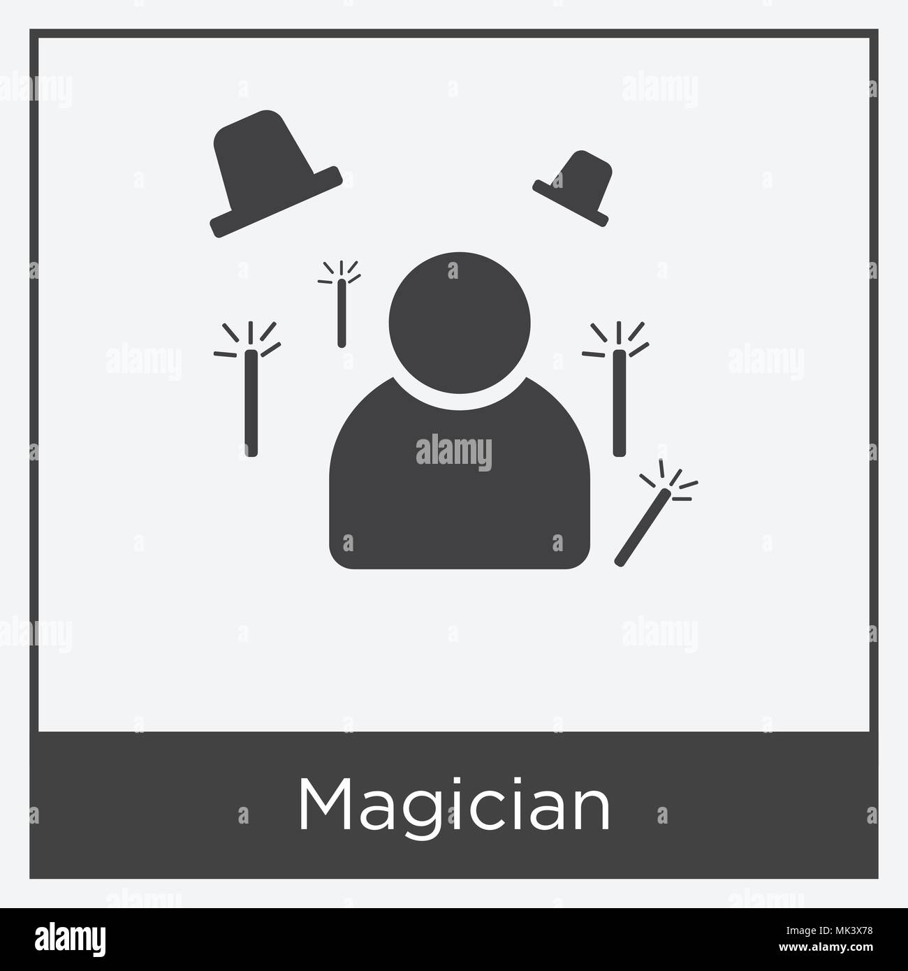 Magician icon isolated on white background with gray frame, sign and ...