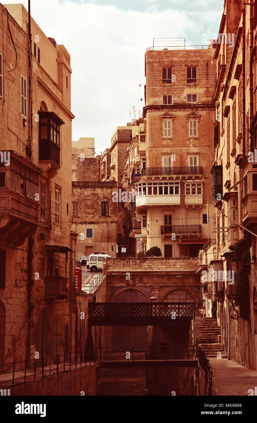 View of Valletta old town street. Malta Stock Photo - Alamy