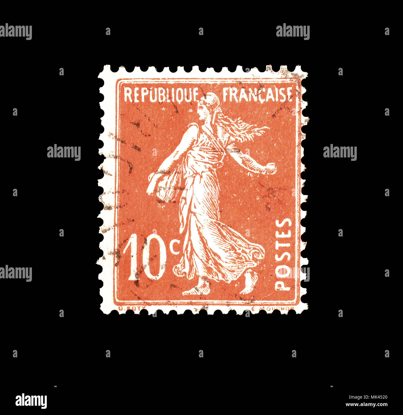 Cancelled postage stamp printed by France, that shows Sower Stock Photo ...