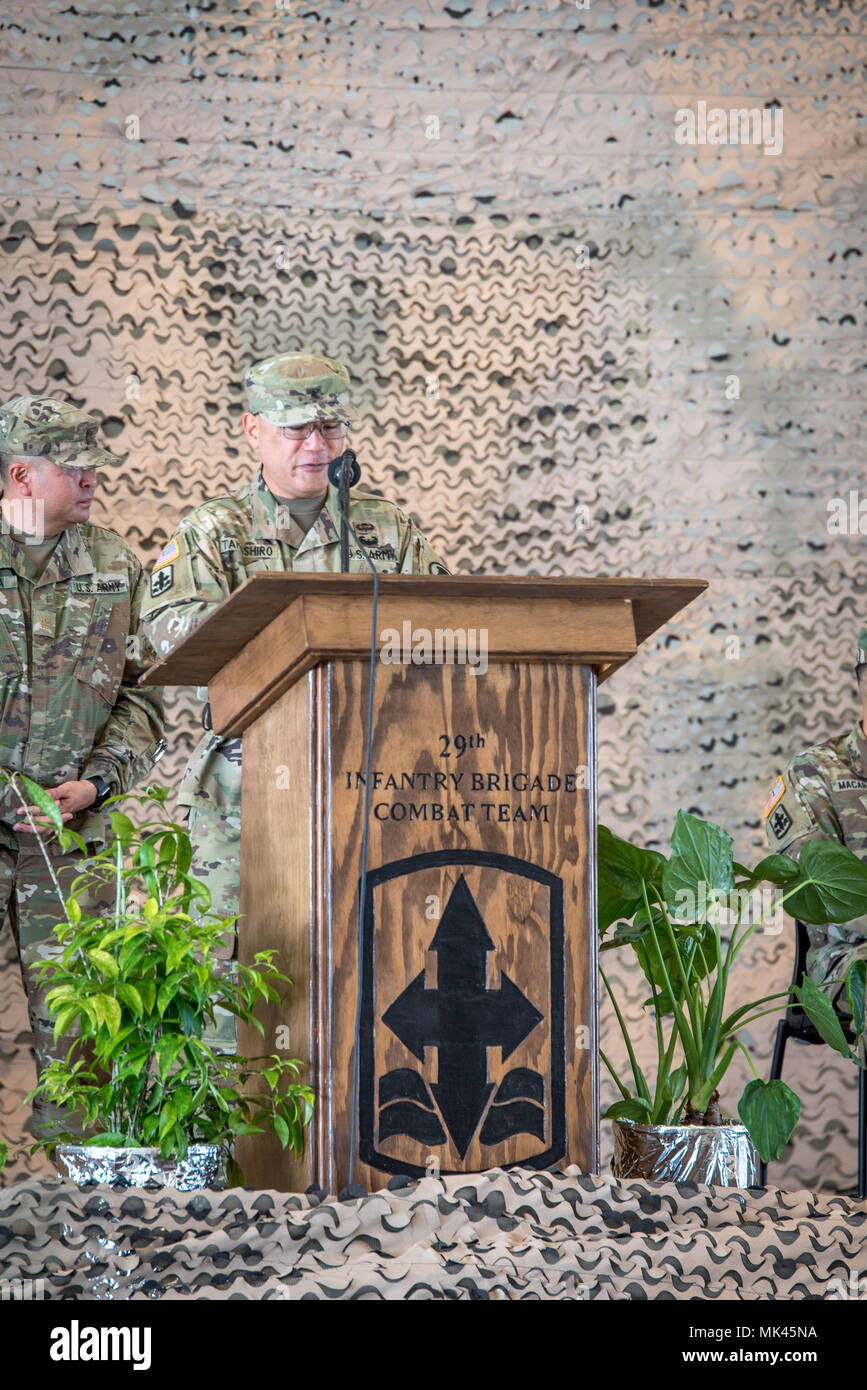 Brig. Gen. Keith Y. Tamashiro delivers remarks during the 29th Infantry ...