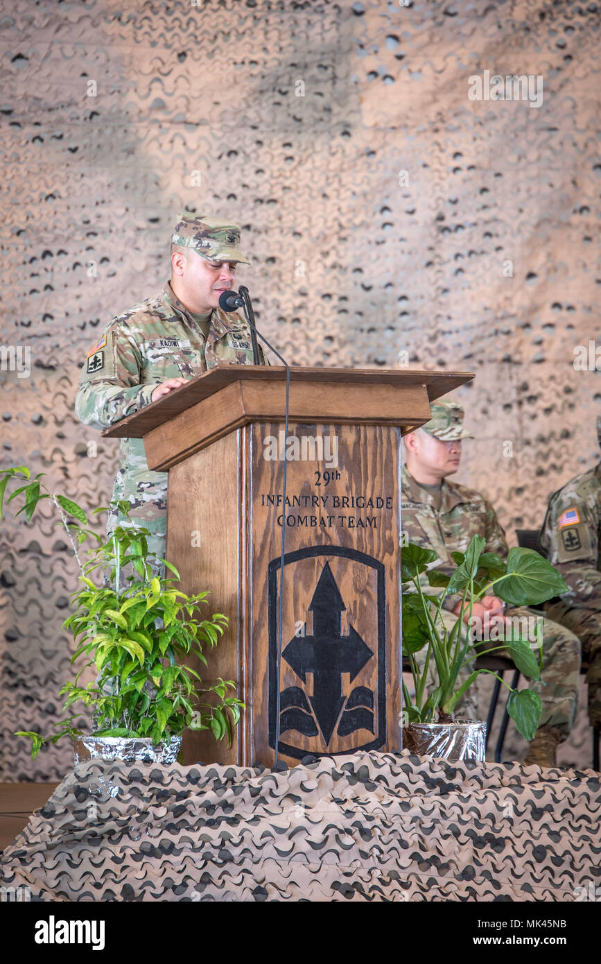 Col. Moses Kaoiwi, Jr. delivers remarks during the 29th Infantry ...