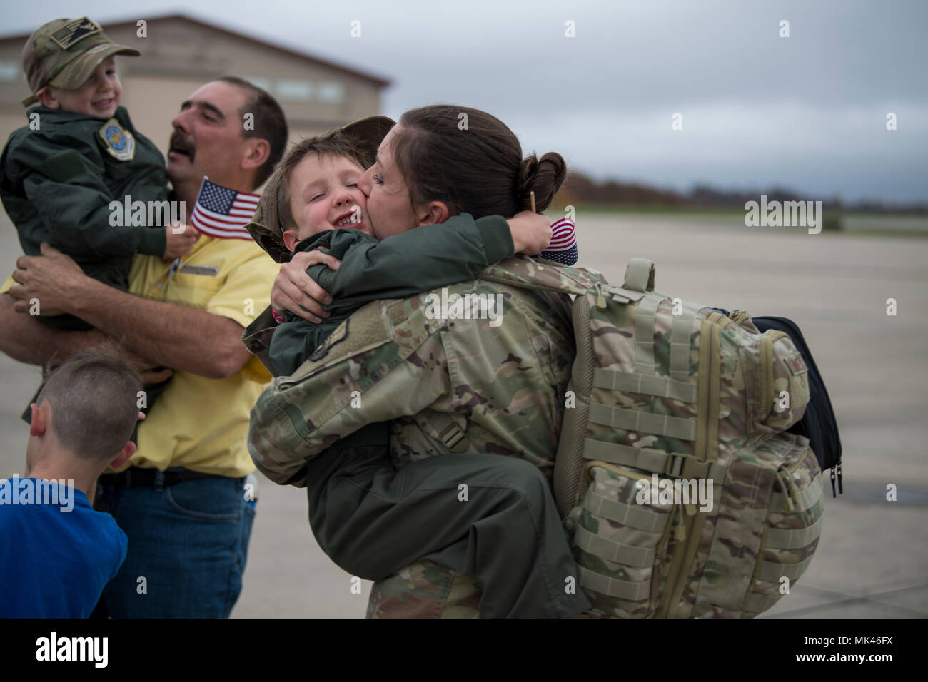 Members of the 130th Airlift Wing return from an overseas deployment ...