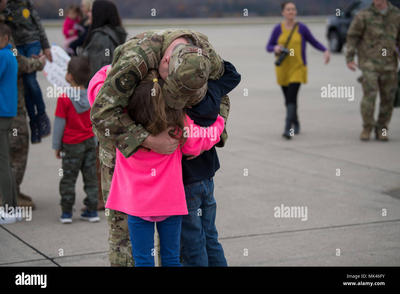 Members of the 130th Airlift Wing return from an overseas deployment ...