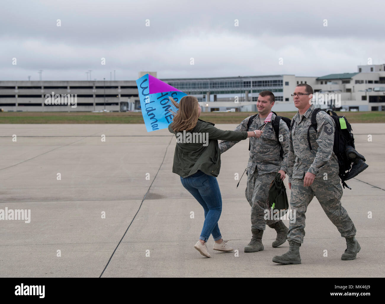 Members of the 130th Airlift Wing return from an overseas deployment ...