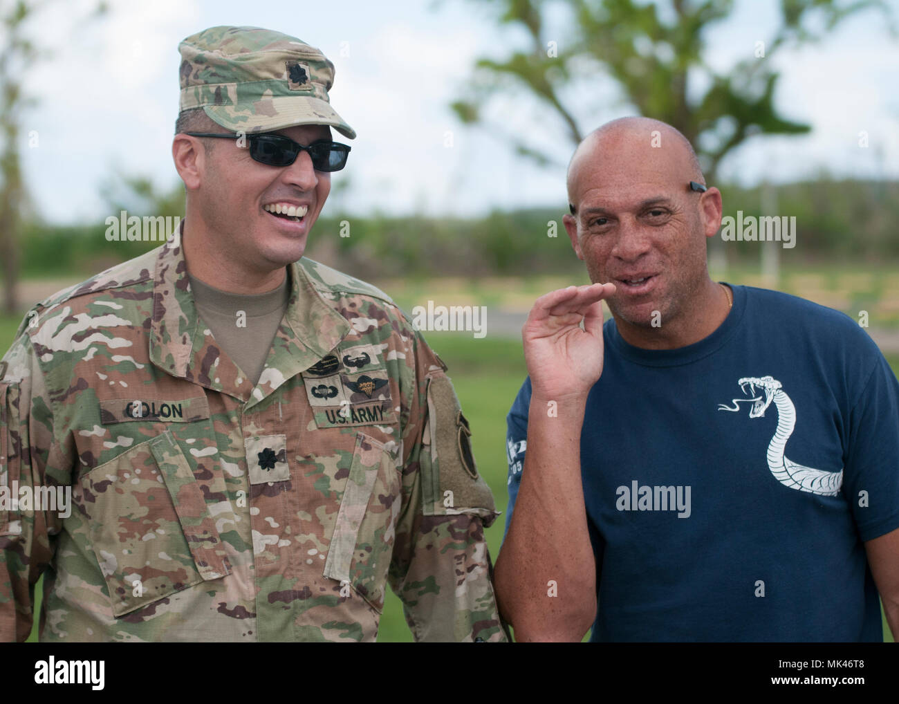 Actor Greg Duncan shares a smile with a Joint Task Force Puerto Rico ...