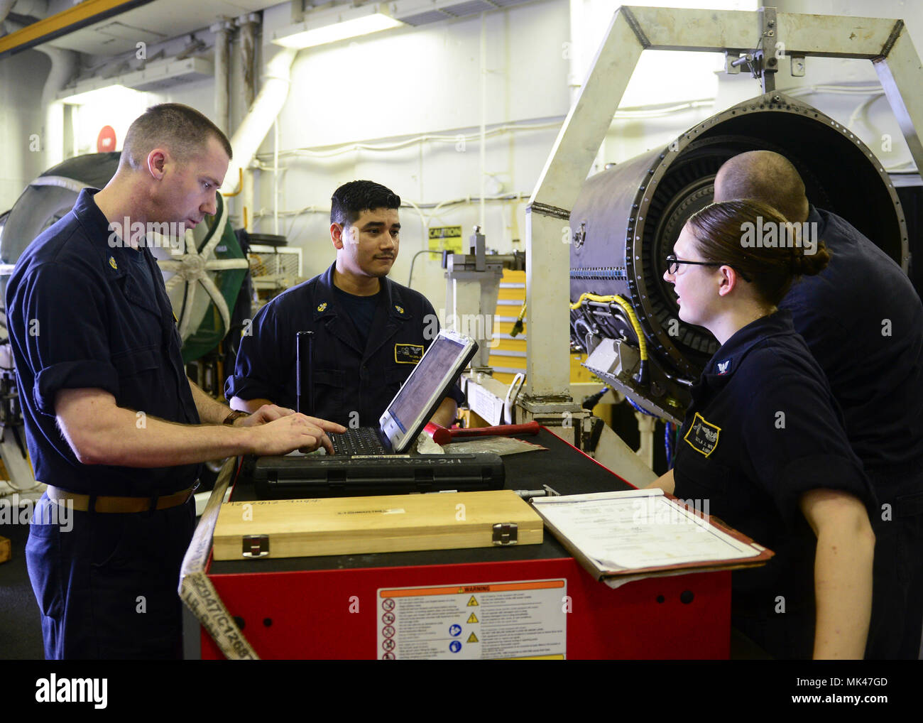 INDIAN OCEAN (Nov. 3, 2017) U.S. Navy Sailors work on jet modules in ...
