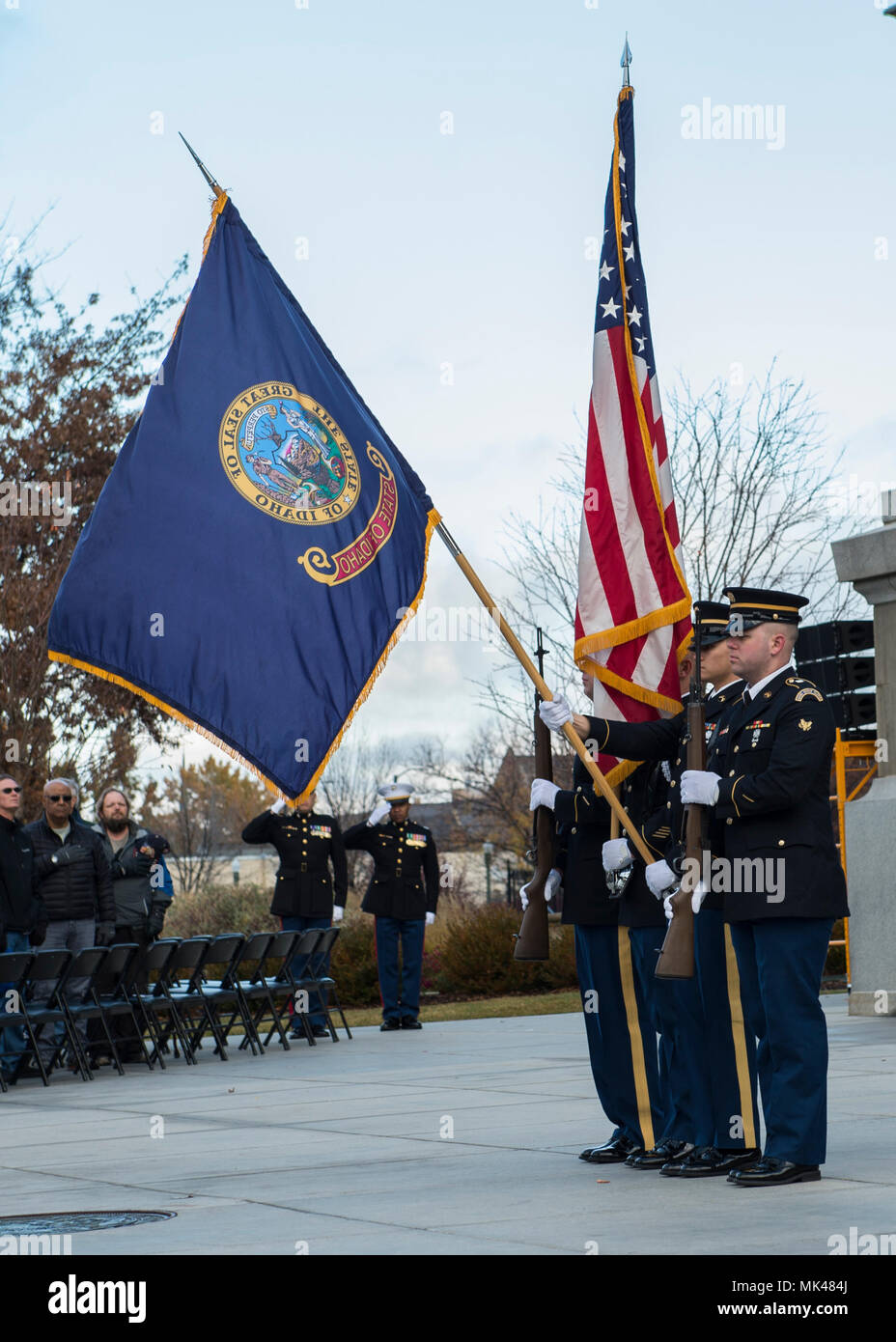 Color Guard Soldiers hold the flag during the national anthem at the ...