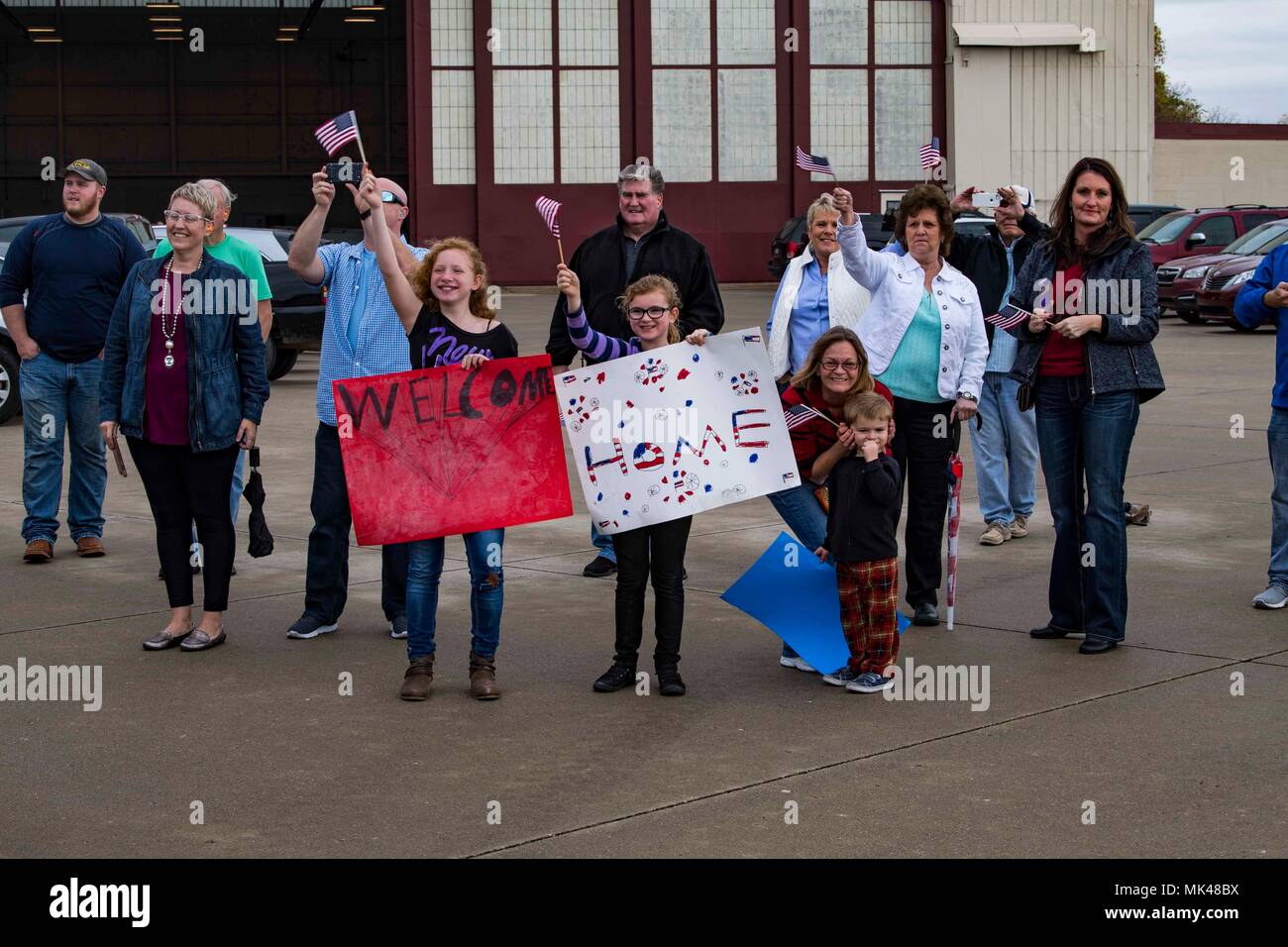 Families greet members of the 130th Airlift Wing upon their return from ...