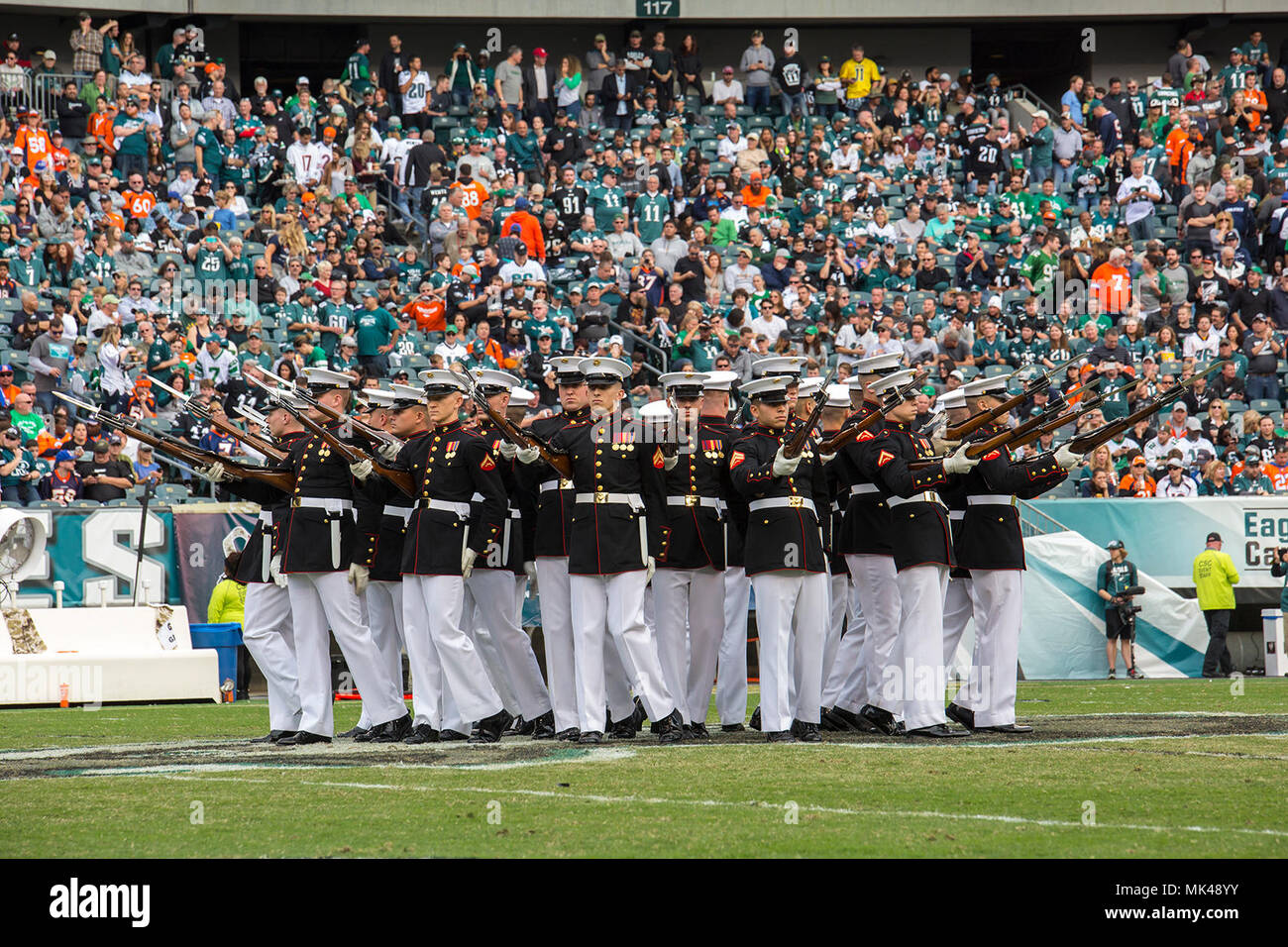 The U.S. Marine Corps Silent Drill Platoon performs precision marching ...