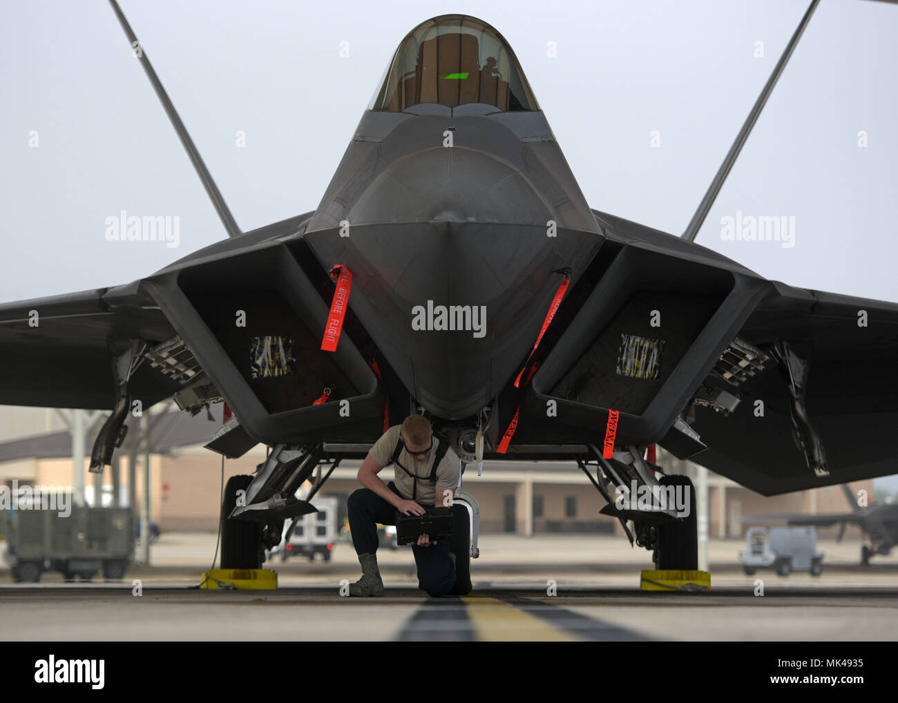 A U.S. Air Force F-22 Raptor from the 43rd Fighter Squadron undergoes ...