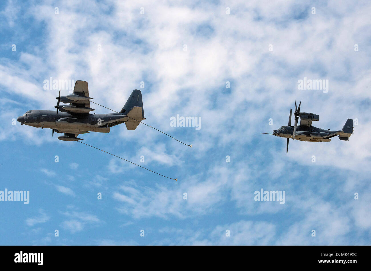 The U.S. Air Force MC-130J & CV-22 Osprey perform aerial refueling ...