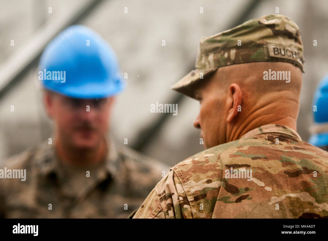 Lt. Gen. Jeffrey S. Buchanan, commander, U.S. Army North, speaks with a ...