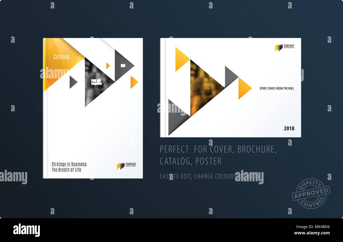 Brochure design triangular template. Colourful modern abstract set, annual report with triangles ...