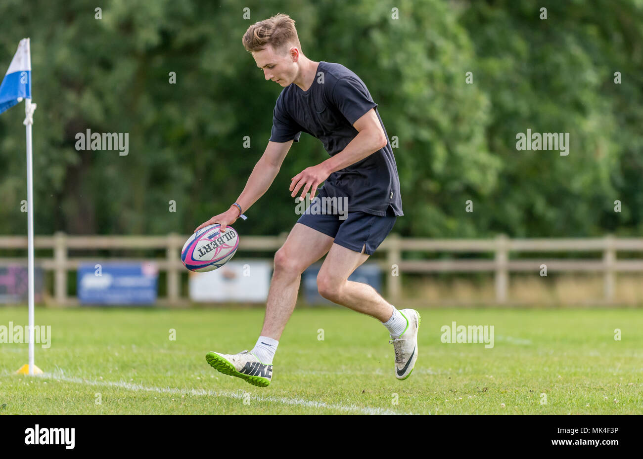 Amateur rugby touch tournament - players scoring a try Stock Photo - Alamy