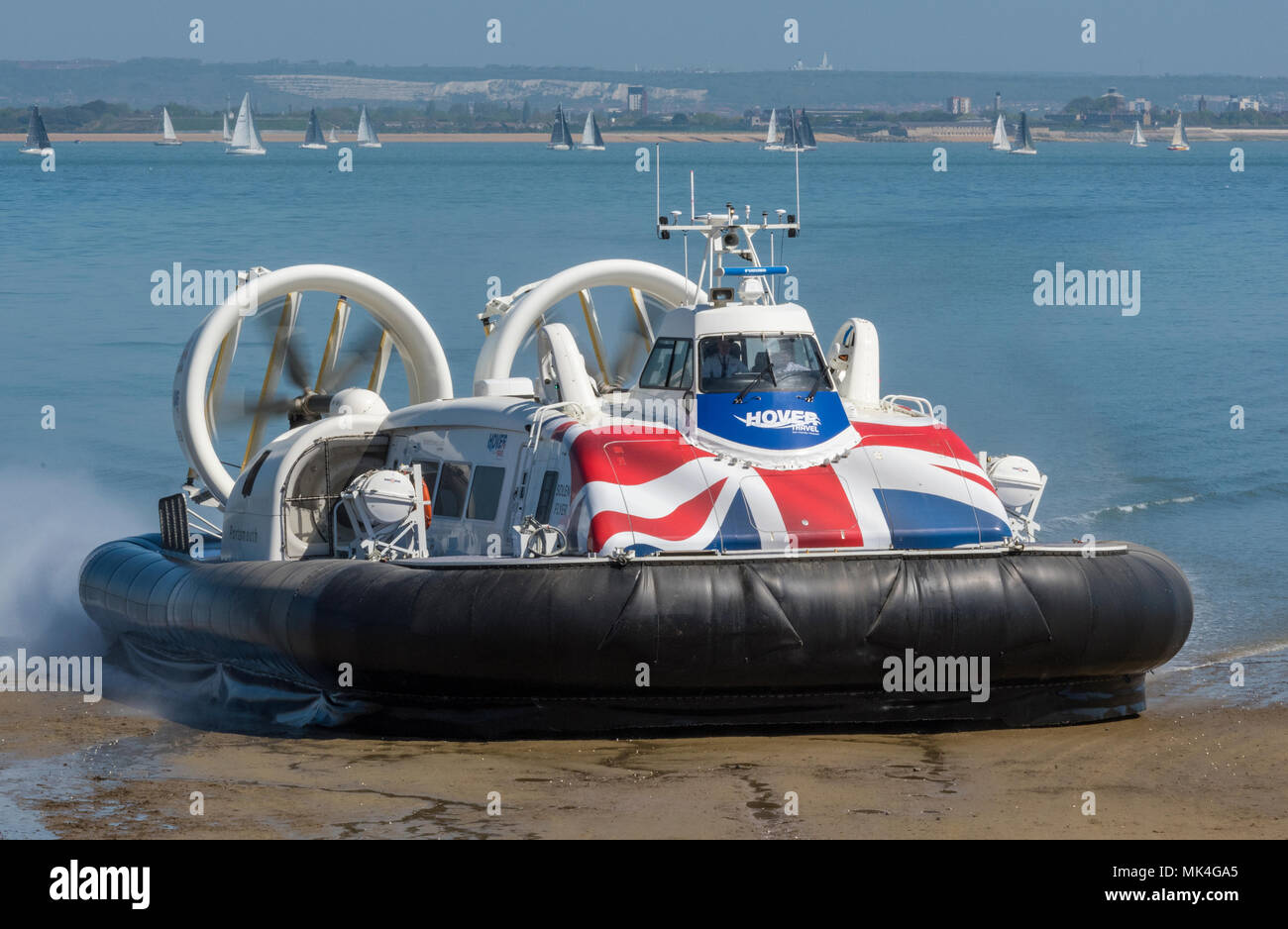 A modern hovercraft on the hovertravel slipway at Ryde on the Isle of ...