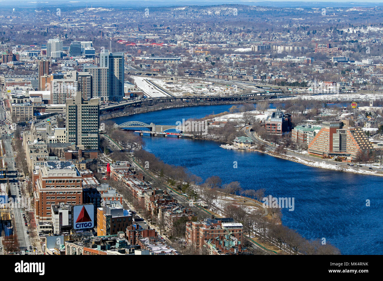 Aerial view of the Charles River, Boston, and Cambridge, Massachusetts ...