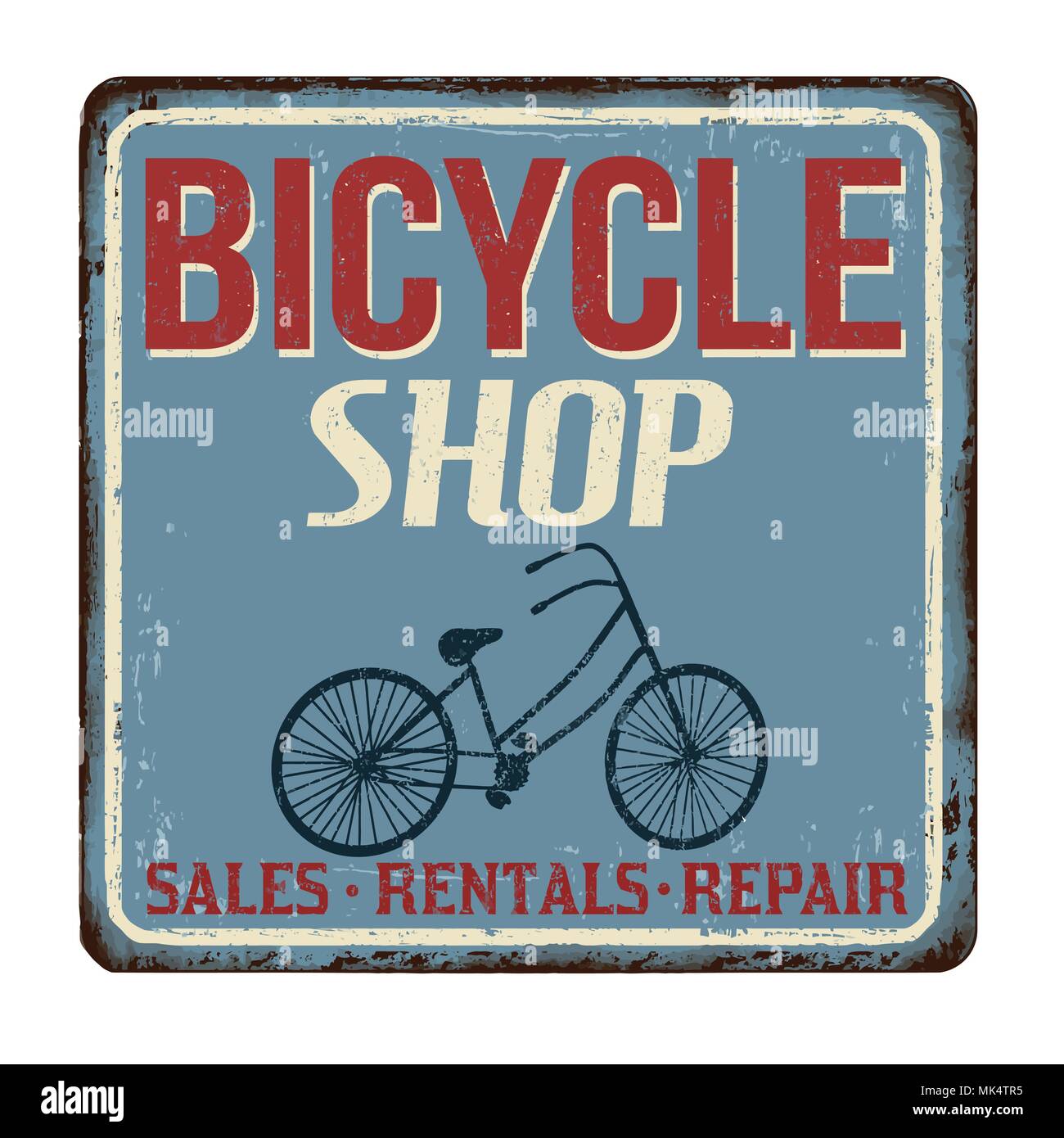 Bicycle shop vintage rusty metal sign on a white background, vector ...